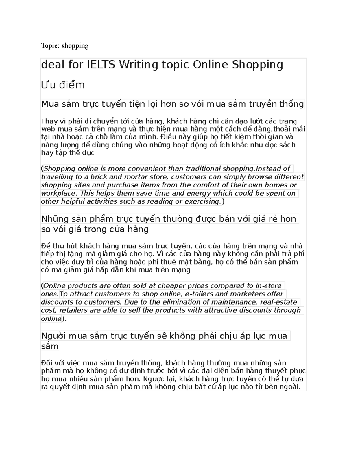 Shopping - môn học - Topic: shopping deal for IELTS Writing topic ...