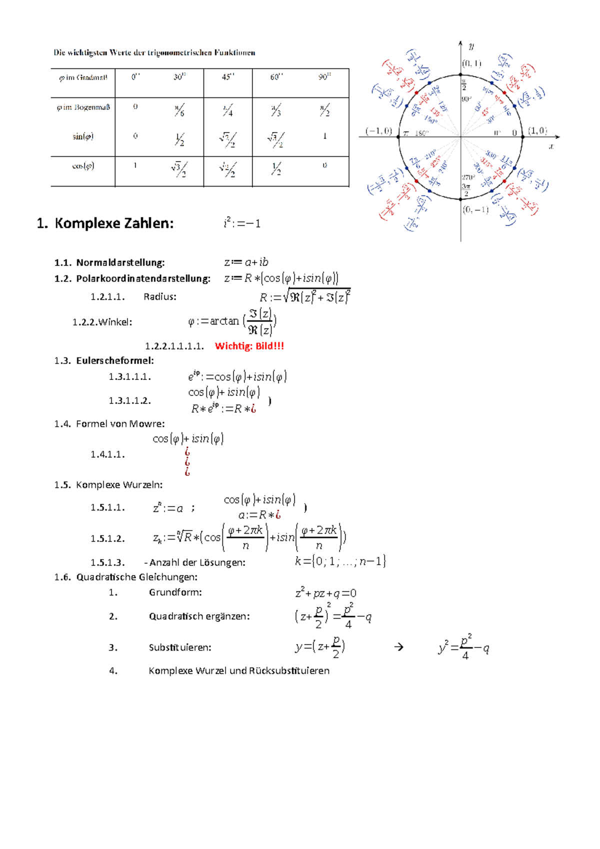 Formelsammlung - Lernzettel - 1. Komplexe Zahlen: i 2 :=− 1 ...