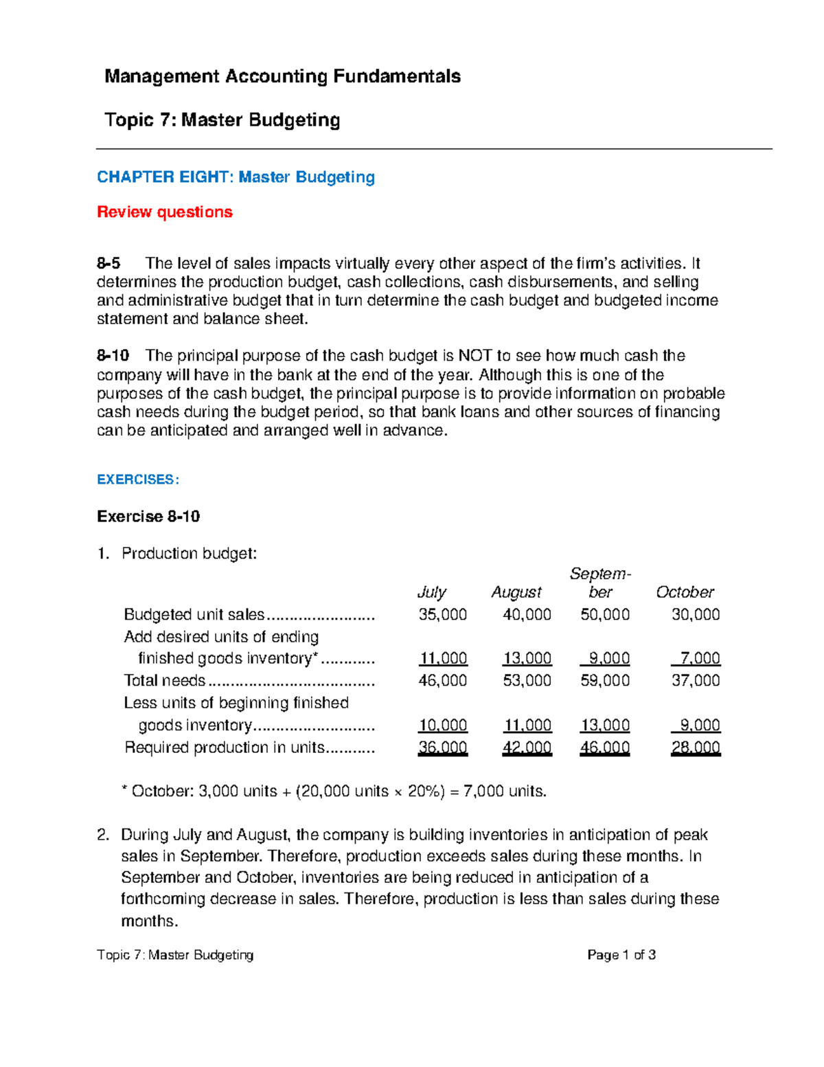 Topic 7 Master Budgeting Tutorial - Topic 7: Master Budgeting Page 1 of ...