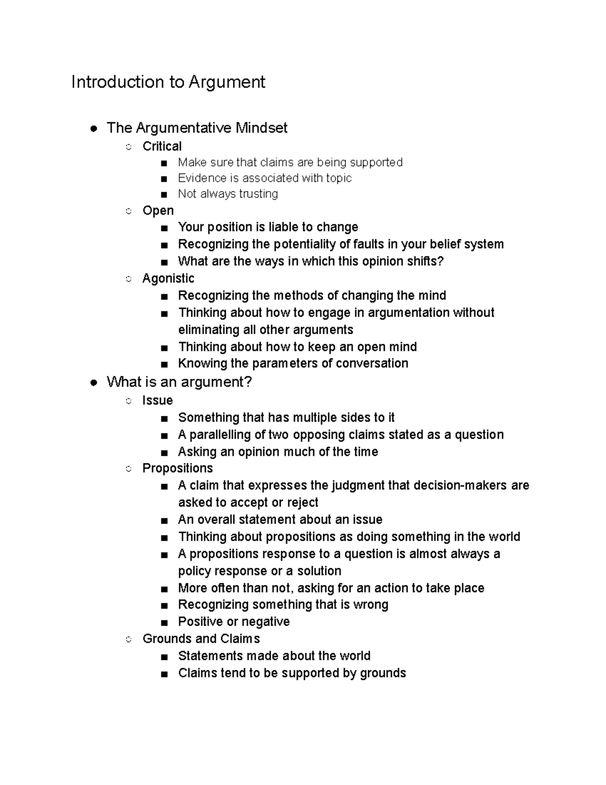 COMM 1270 Lecture Notes 1 and 2 - Introduction to Argument The ...