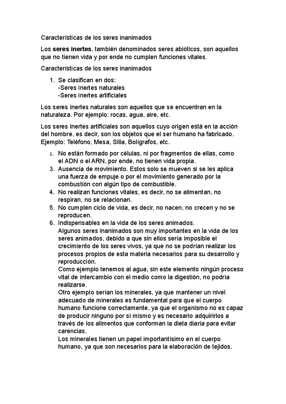 Características de los seres inanimados - Características de los seres ...