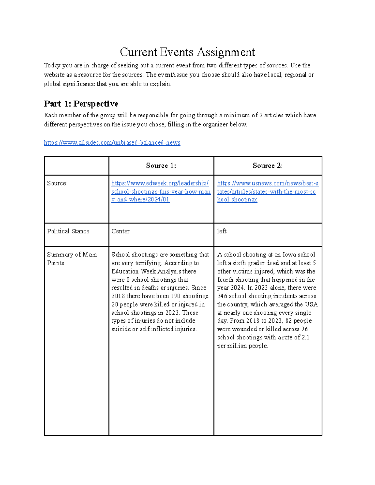 Current Events Assignment - Current Events Assignment Today you are in ...