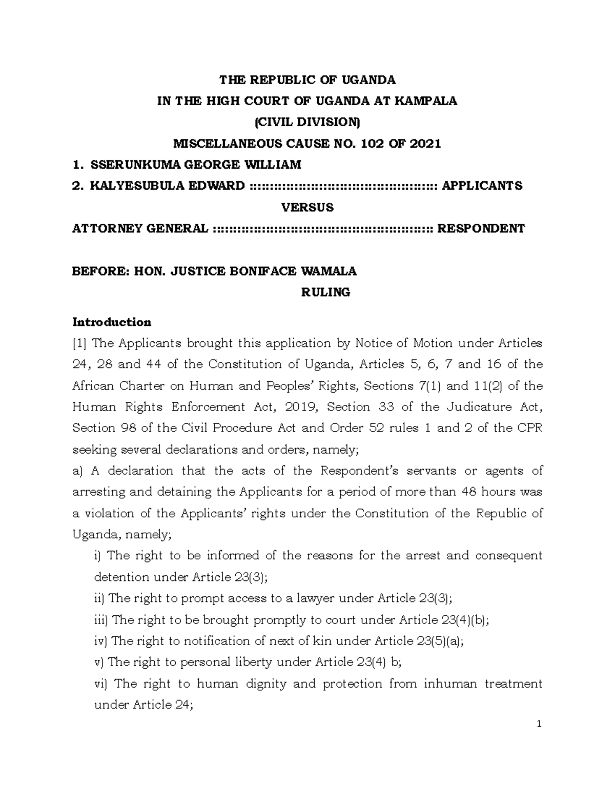 Sserunkuma and Another v Attorney General 2024 Ughccd 108 (8 July 2024 ...