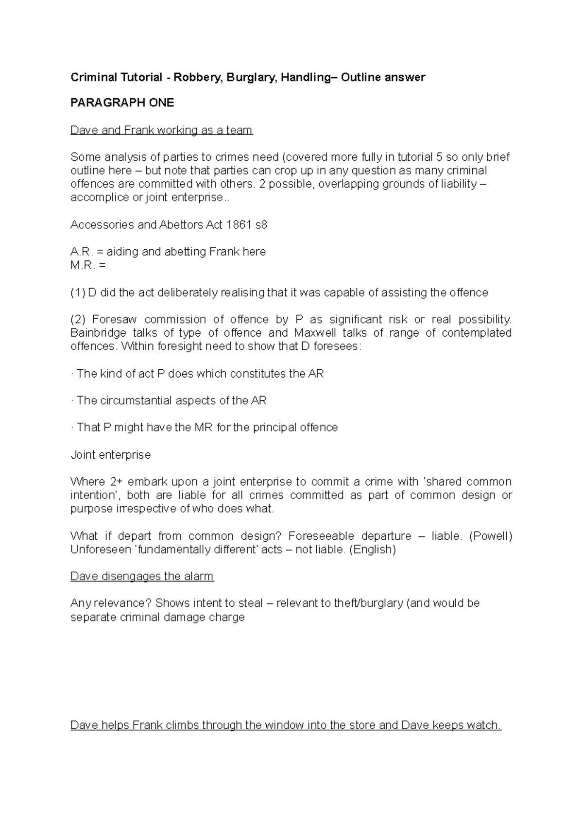 Tutorial 4 Q2 Answers - Criminal Tutorial - Robbery, Burglary, Handling ...