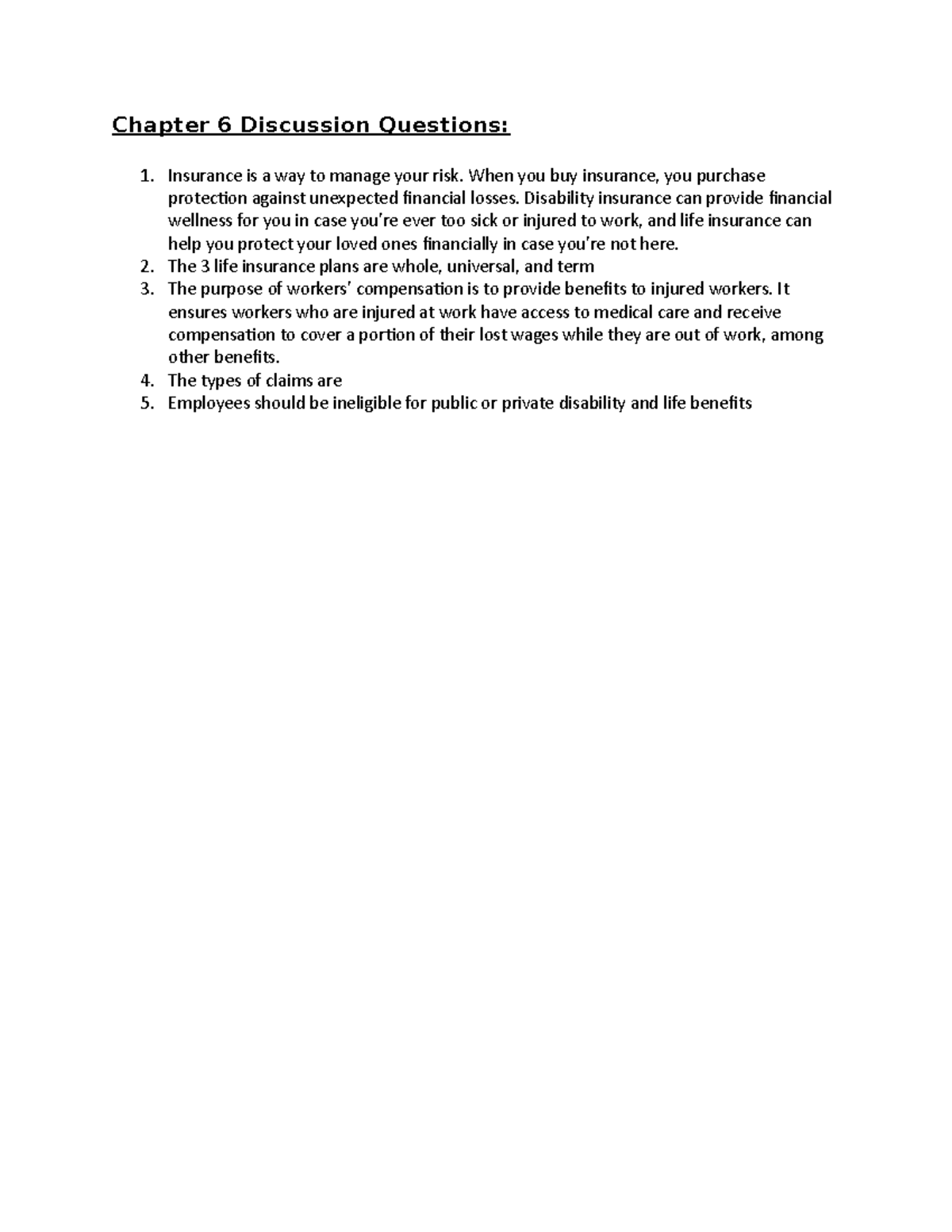Chapter 6 Discussion Questions-Benefits - Chapter 6 Discussion ...