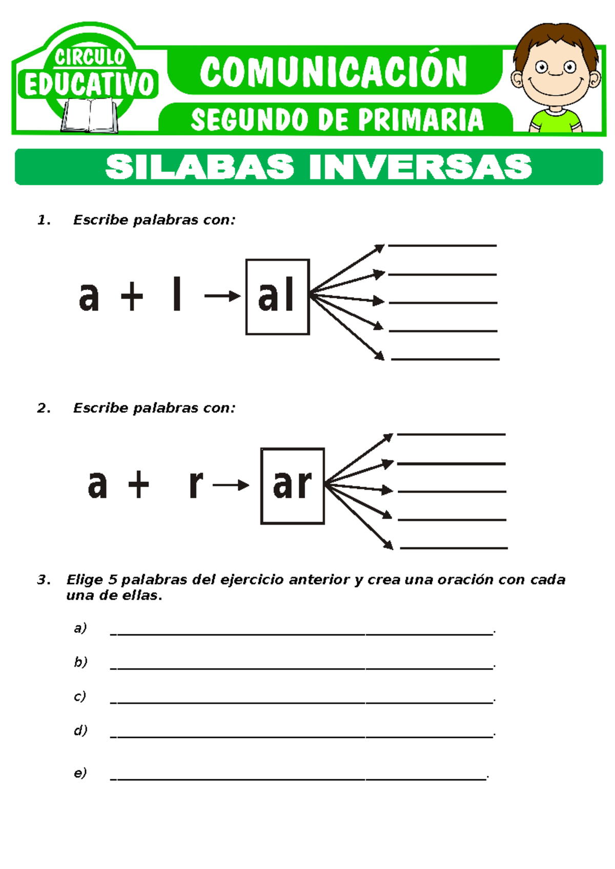 Silabas Inversas para Segundo de Primaria - 1. Escribe palabras con: 2 ...
