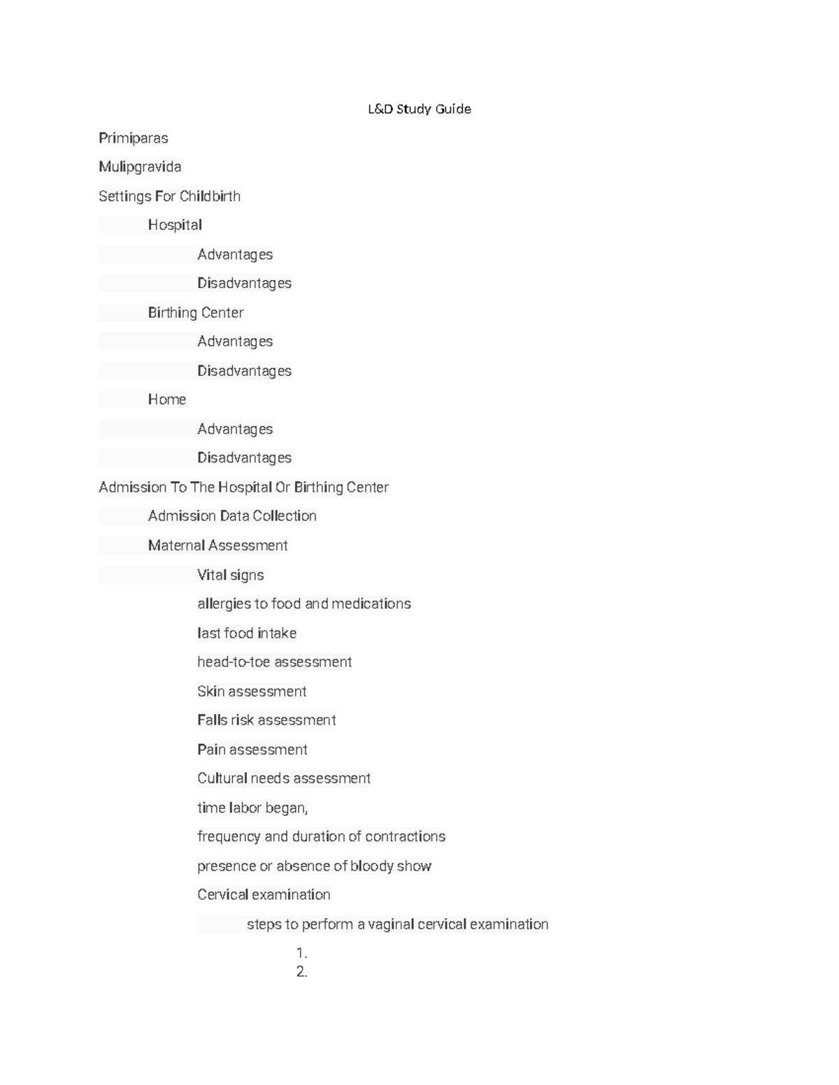 L&D Study Guide - class notes - L&D Study Guide Primiparas Mulipgravida ...