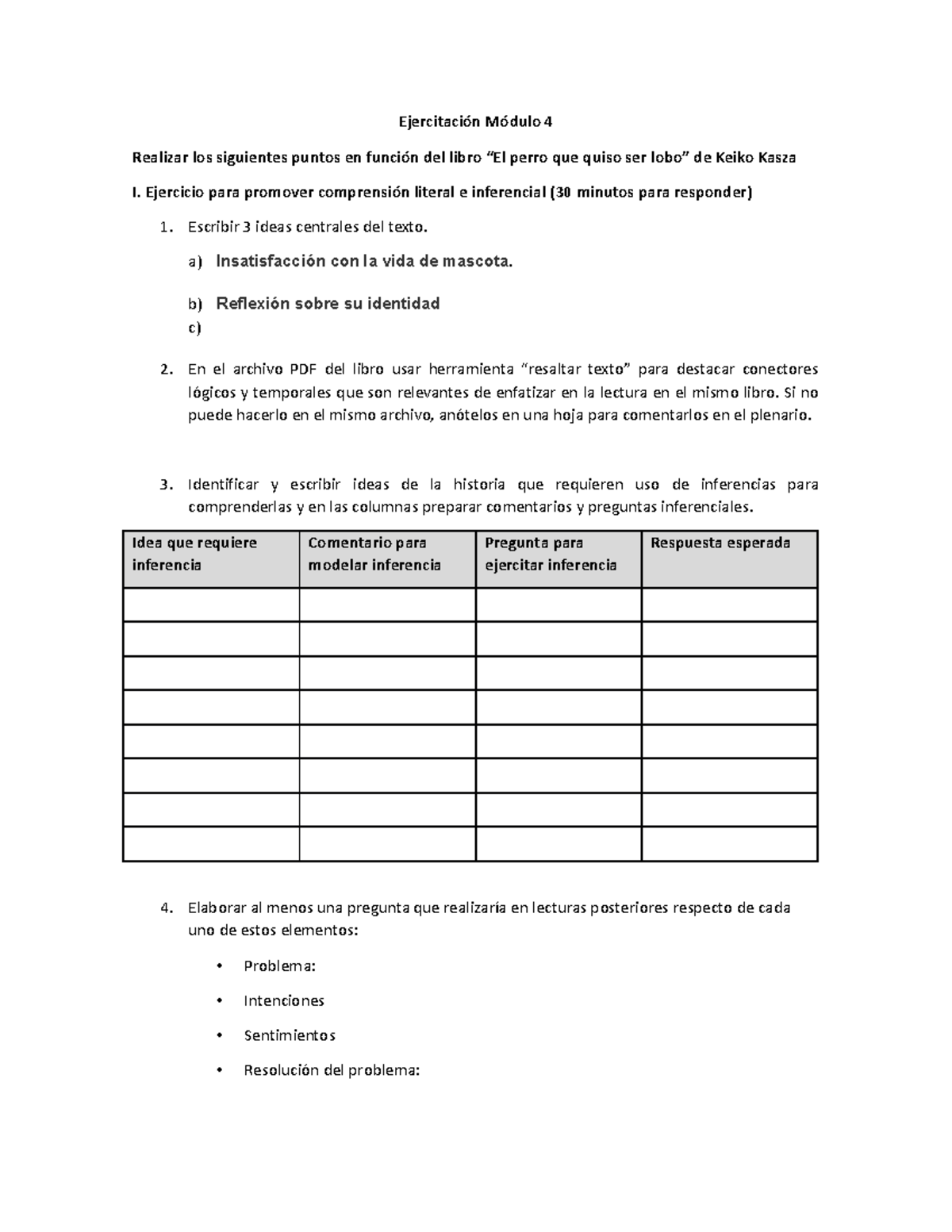Ejercicio vocabulario y comp oral El perro que quiso ser lobo - Ejercitación Módulo 4 Realizar ...