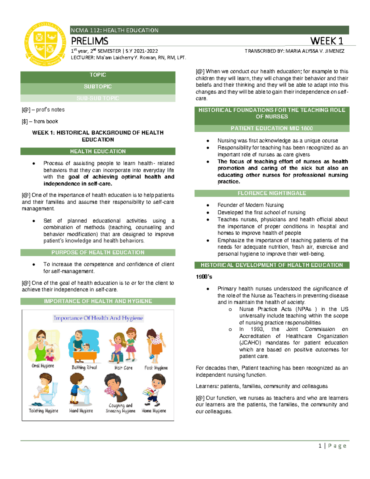 HE Print - for nursing only - 1 | P a g e ####### TOPIC ...