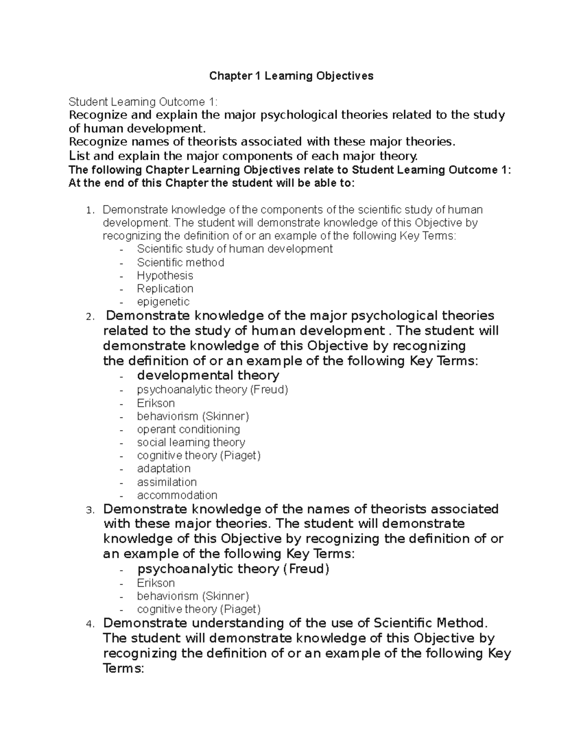 Psych Ch 1 Learning Objectives - Chapter 1 Learning Objectives Student ...