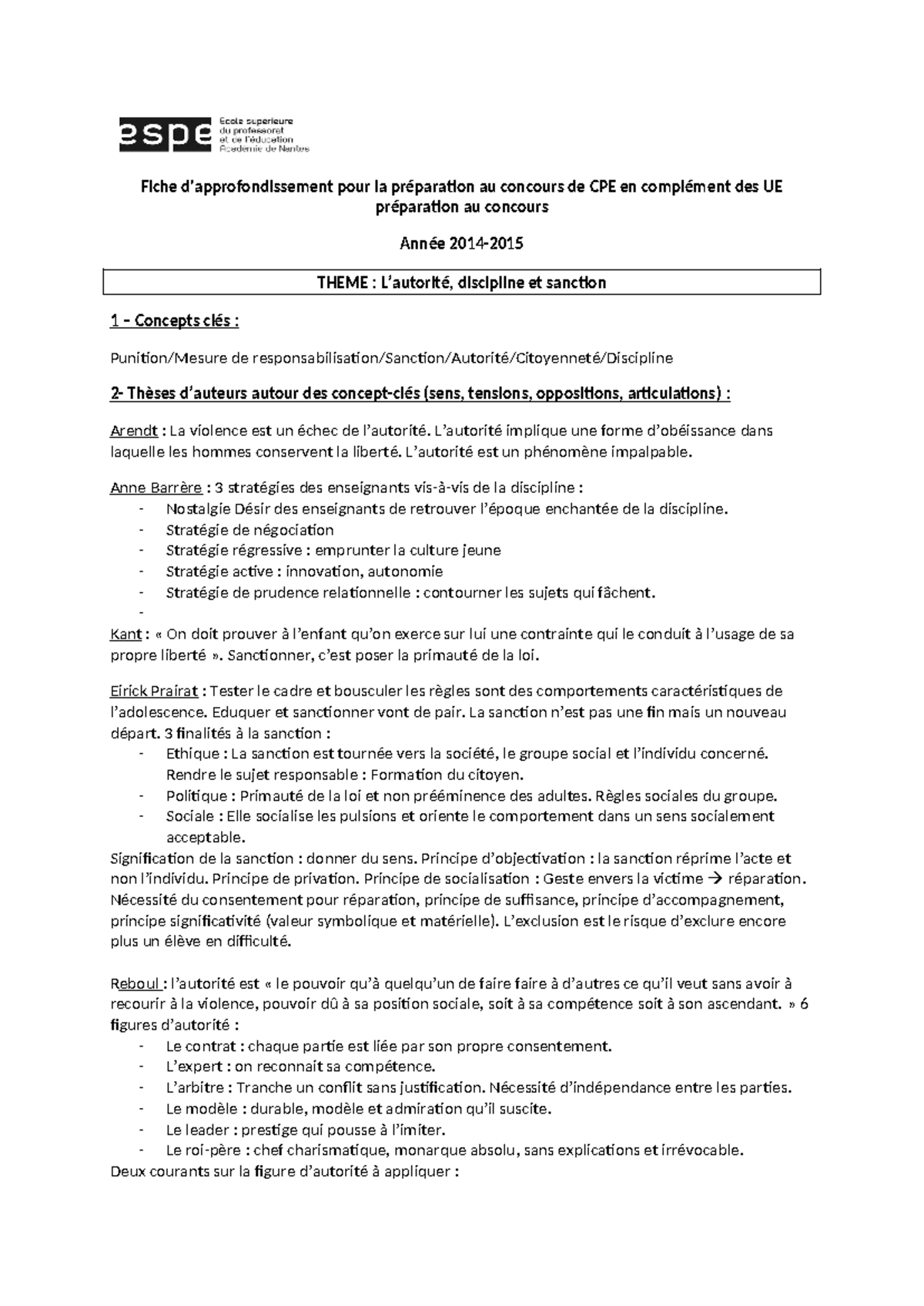 Fiche thématique Autorité, discipine et Sanction - Fiche d ...