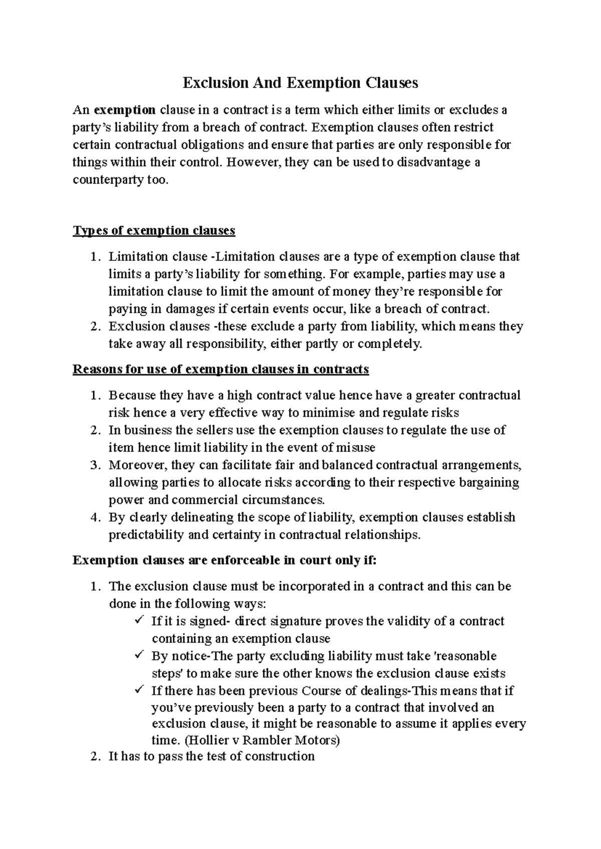 Contract group assignment - Exclusion And Exemption Clauses An ...