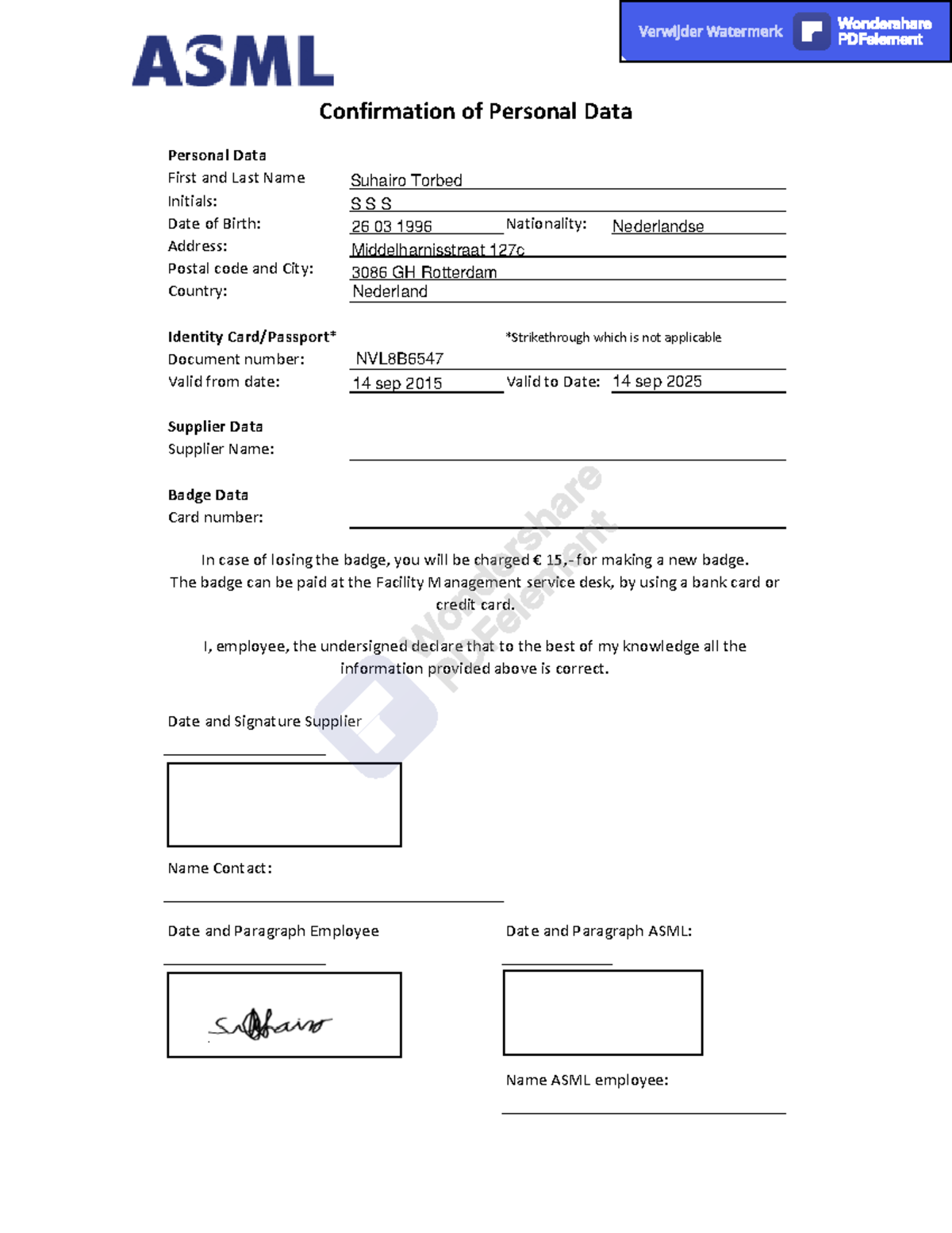 Confirmation of Personal Data-Kopieer - SAP ID:_ _ _ _ _ _ Personal ...