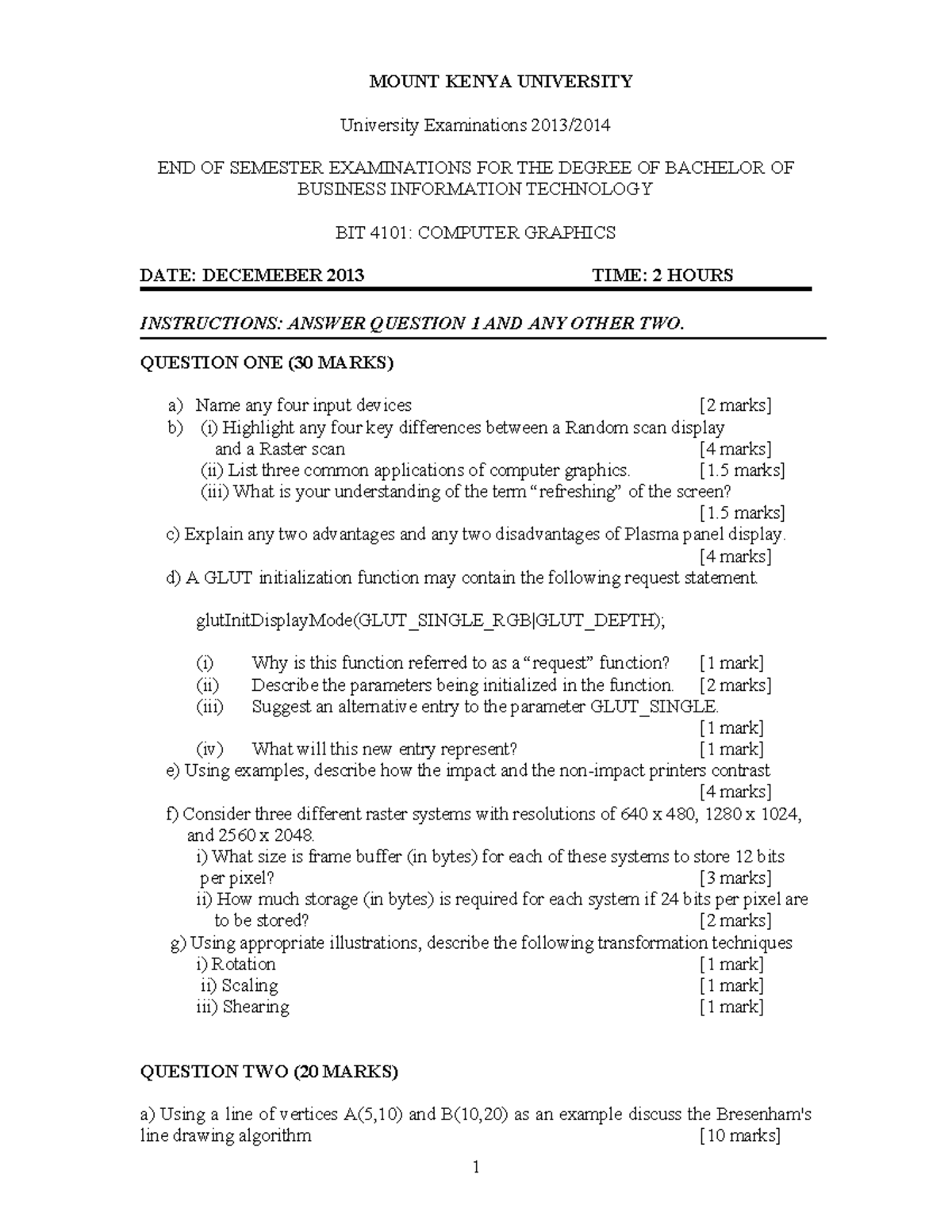 BIT 4101 Computer Graphics Exams - MOUNT KENYA UNIVERSITY University ...