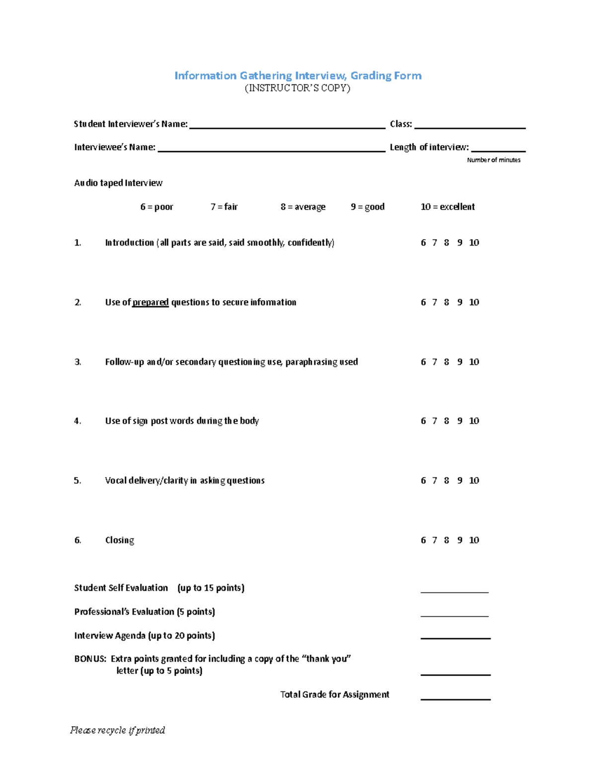 IGI Grading Form - Information Gathering Interview, Grading Form ...