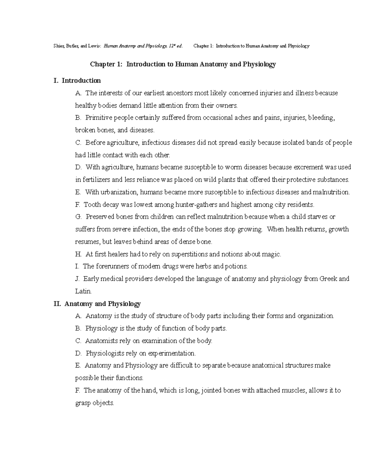 Chapter 1 Outline anatomy - Shier, Butler, and Lewis: Human Anatomy and ...