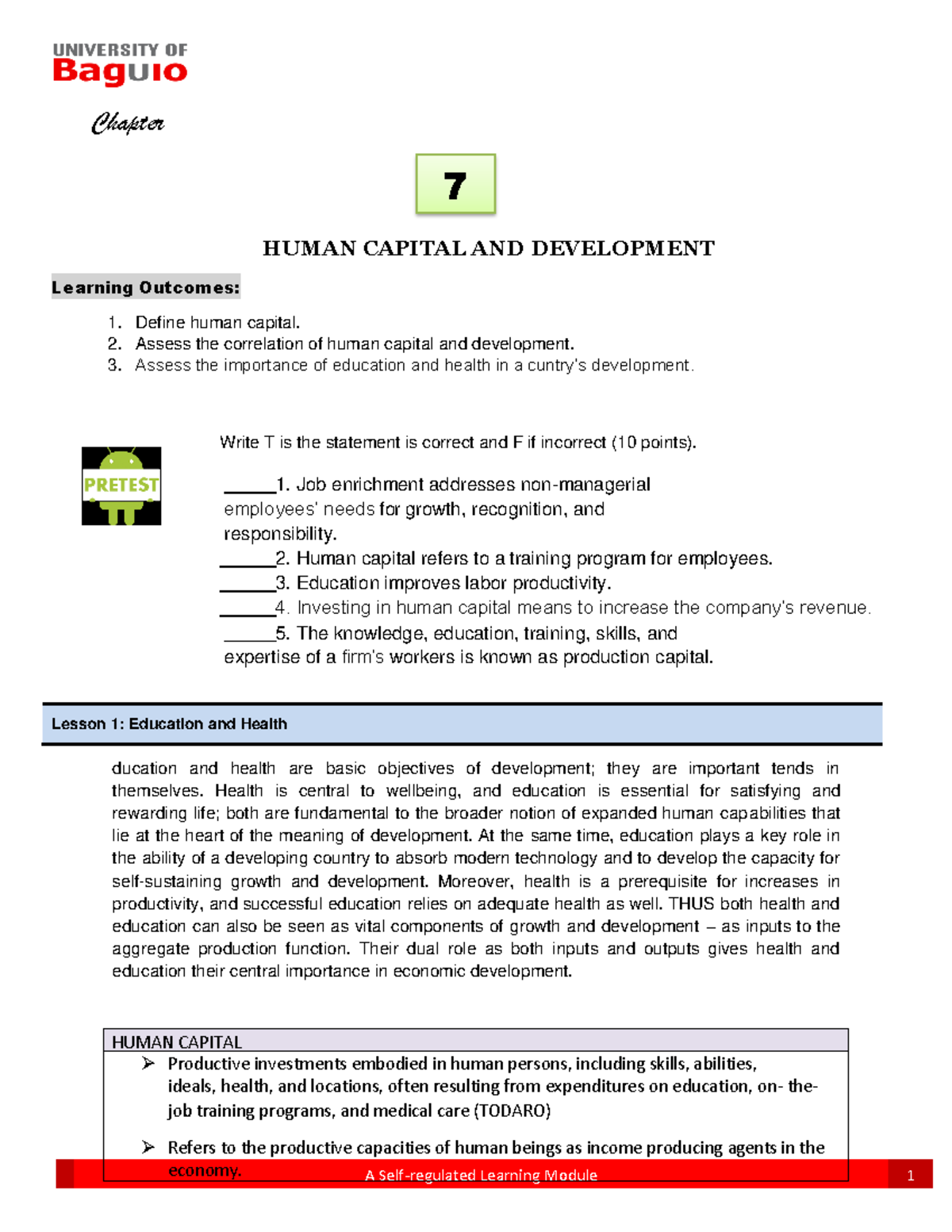 Chapter 7 Human Capital and Development - Productive investments ...