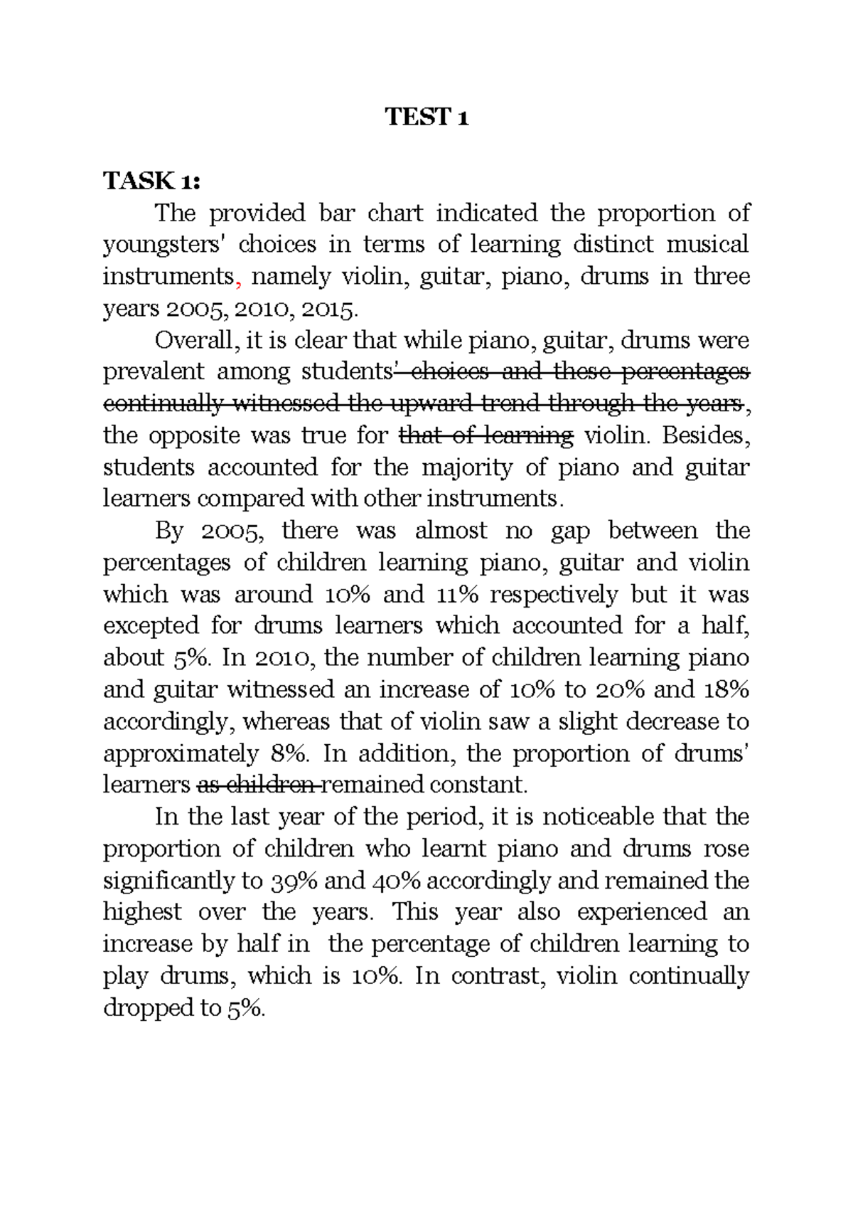 TEST 1 - test practice - TEST 1 TASK 1: The provided bar chart ...