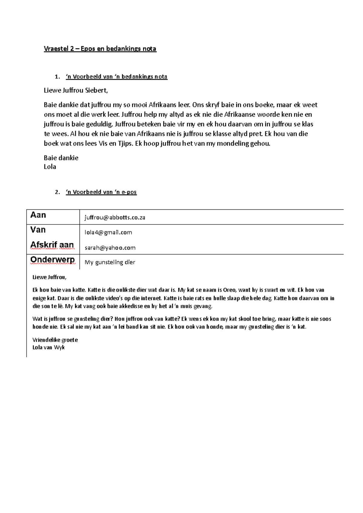 E-pos en bedankings nota se formaat en woordeskat - Vraestel 2 – Epos ...