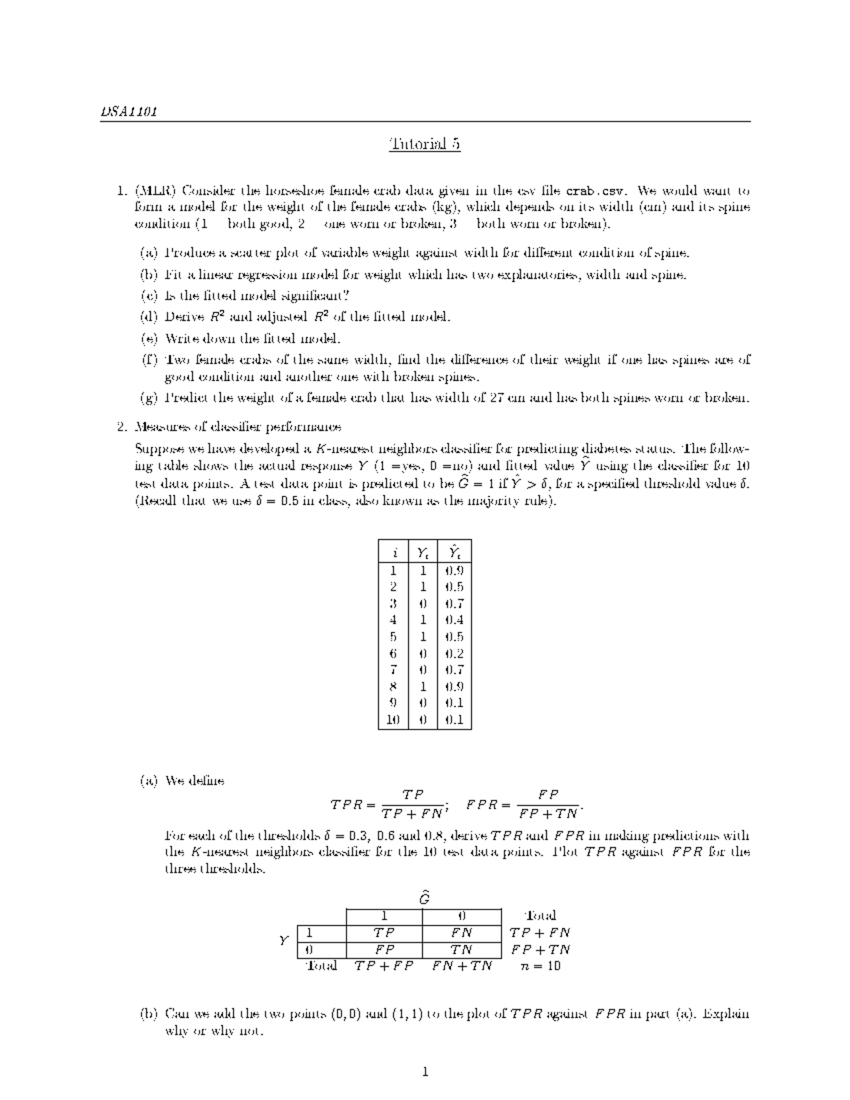 Tutorial 05 qn - DSA Tutorial 5 (MLR) Consider the horseshoe female ...