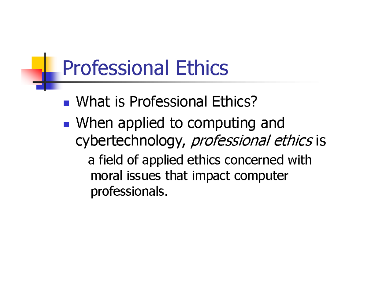 Professional Ethics Lecture - CST8247 - Studocu
