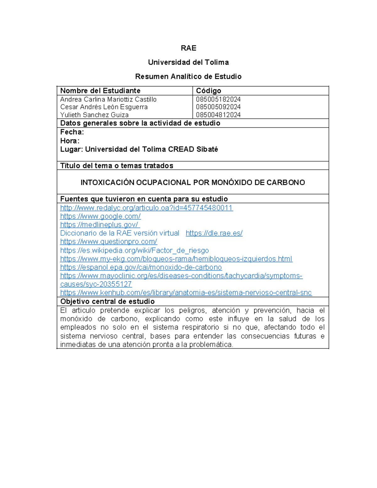 Formato RAE - RAE Universidad del Tolima Resumen Analítico de Estudio ...