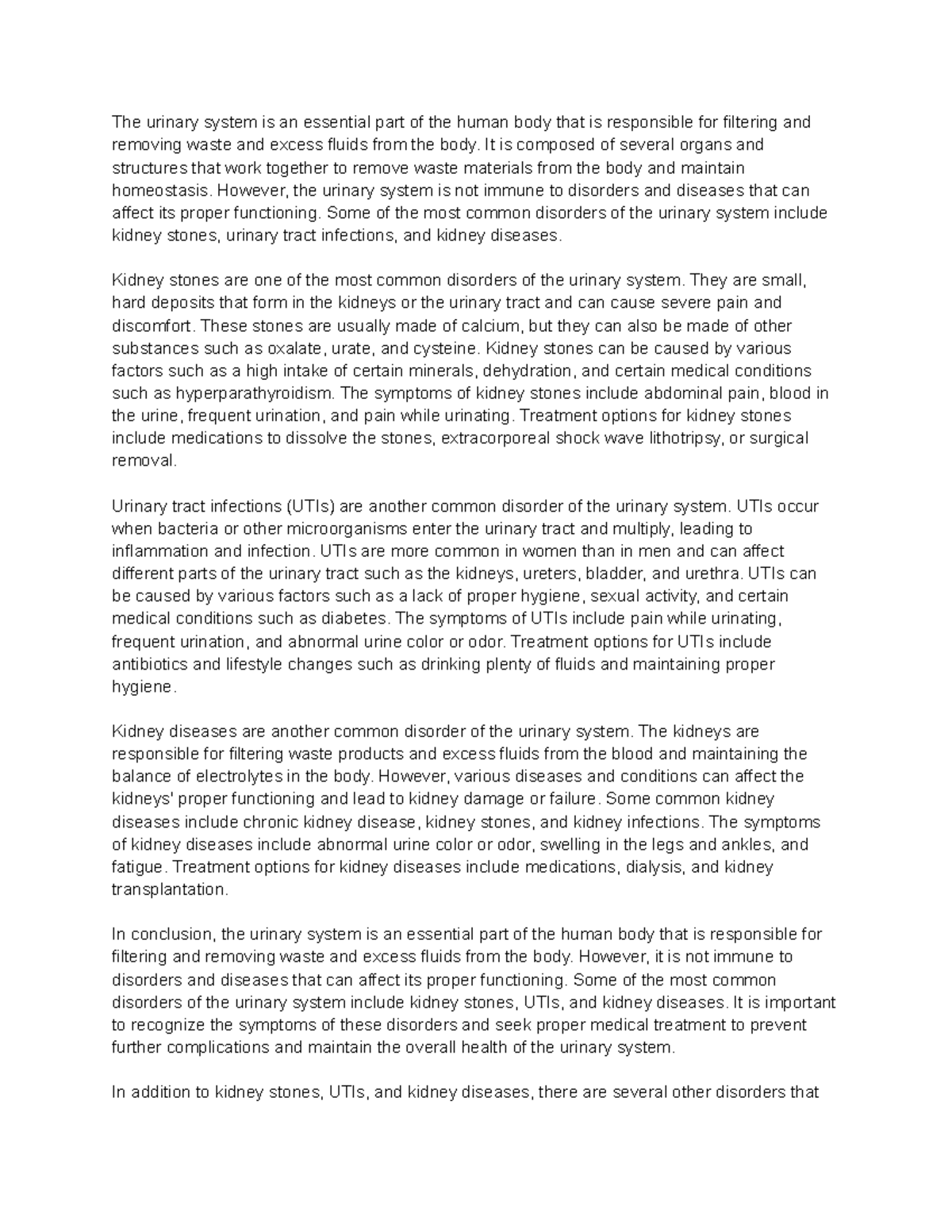 Disorder of the urinary system essay - The urinary system is an ...