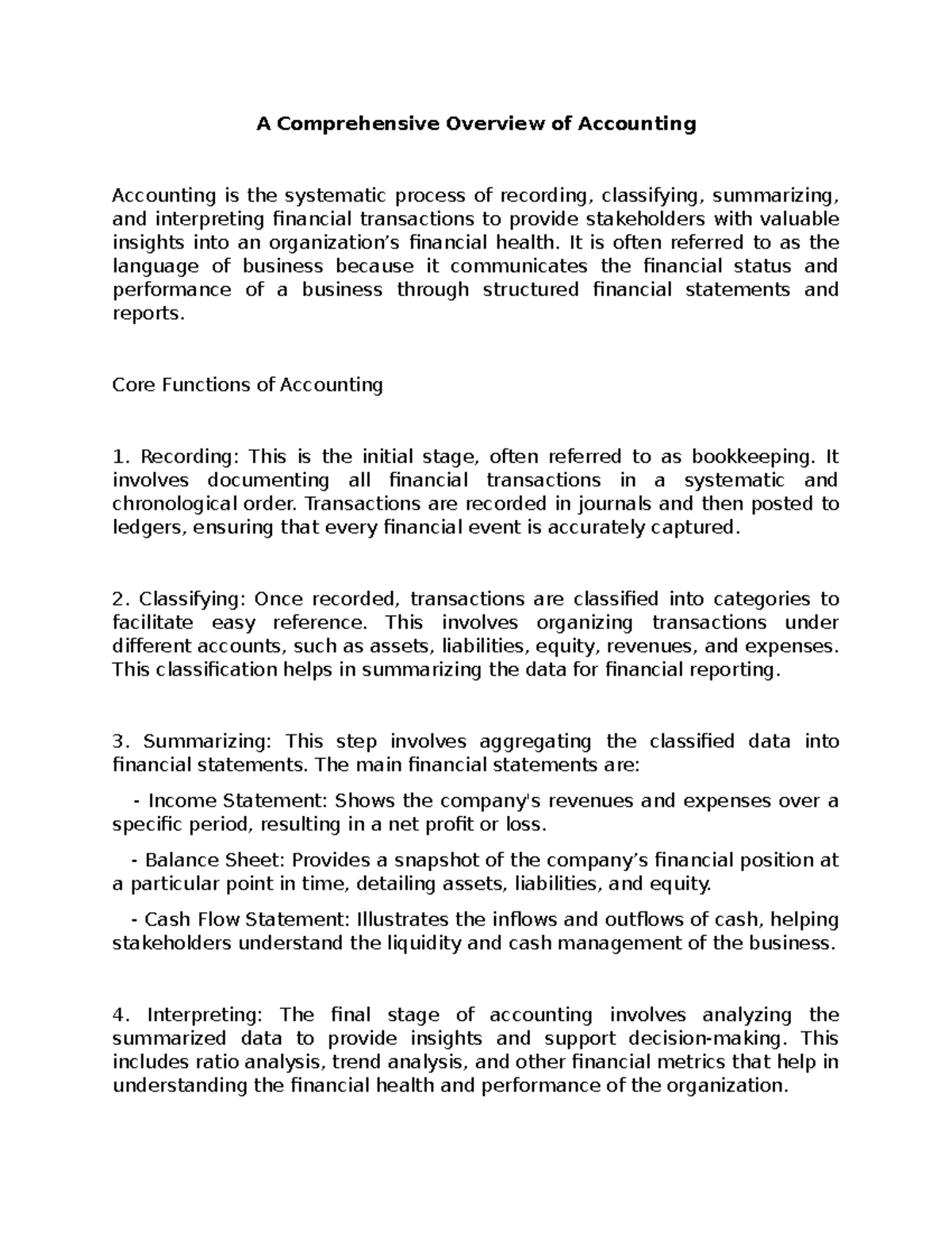 A Comprehensive Overview of Accounting - A Comprehensive Overview of ...