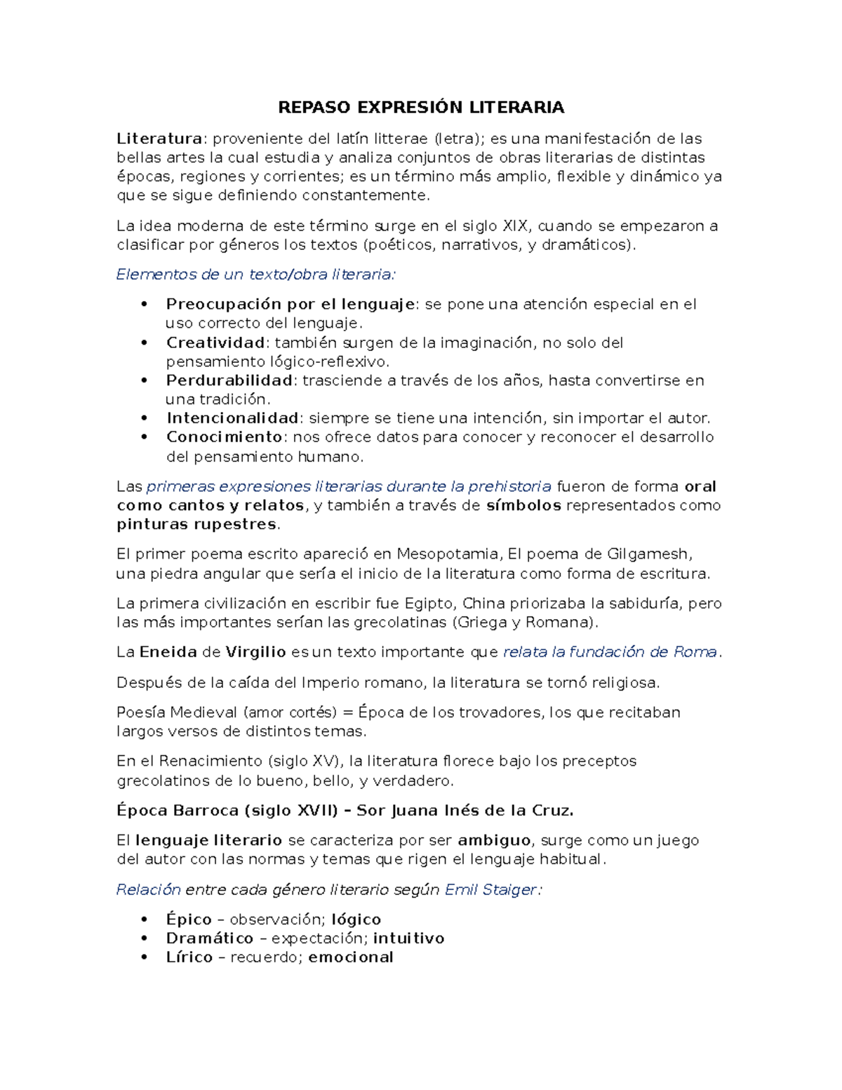Repaso Expresión Literaria - REPASO EXPRESIÓN LITERARIA Literatura ...