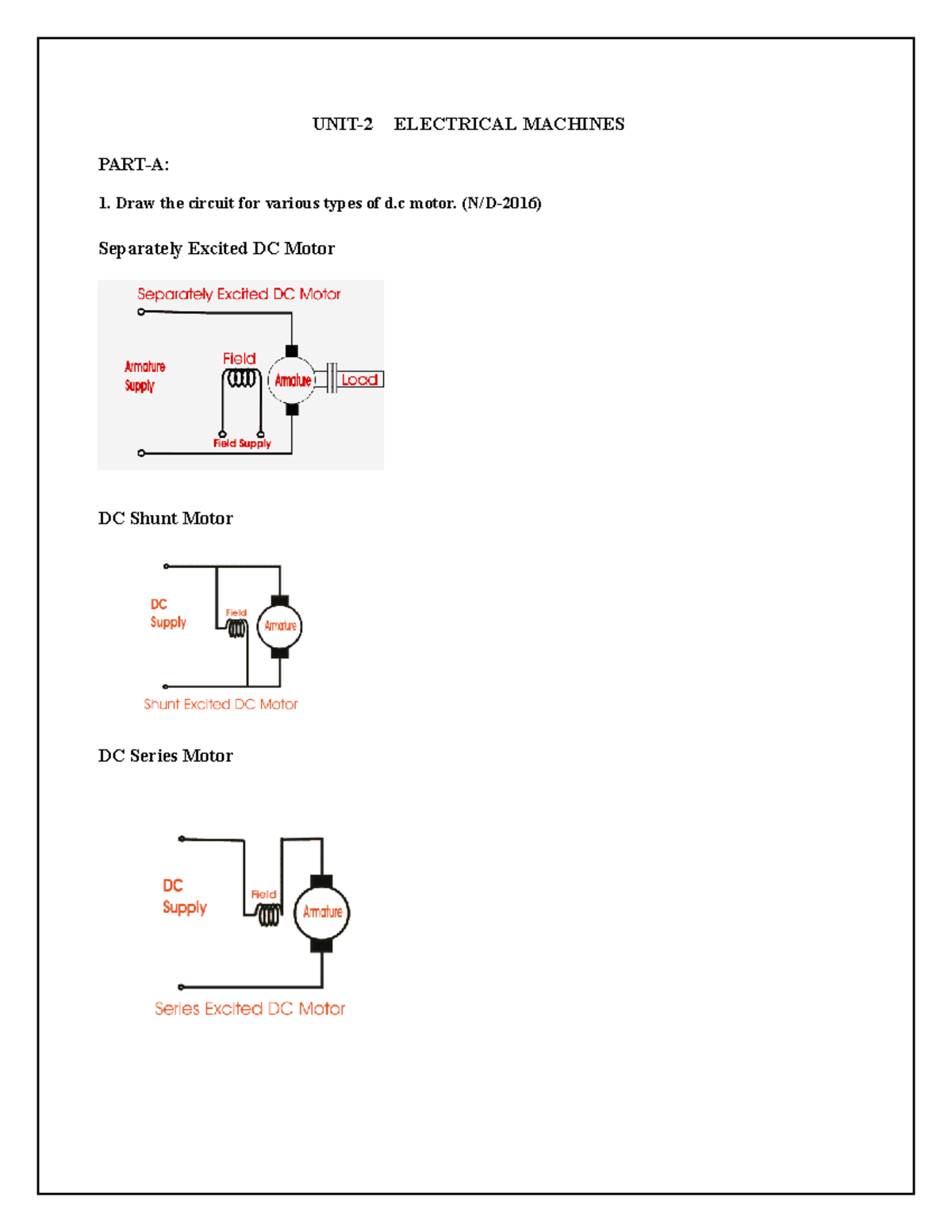 UNIT II Question Bank with Answers - UNIT-2 ELECTRICAL MACHINES PART-A ...