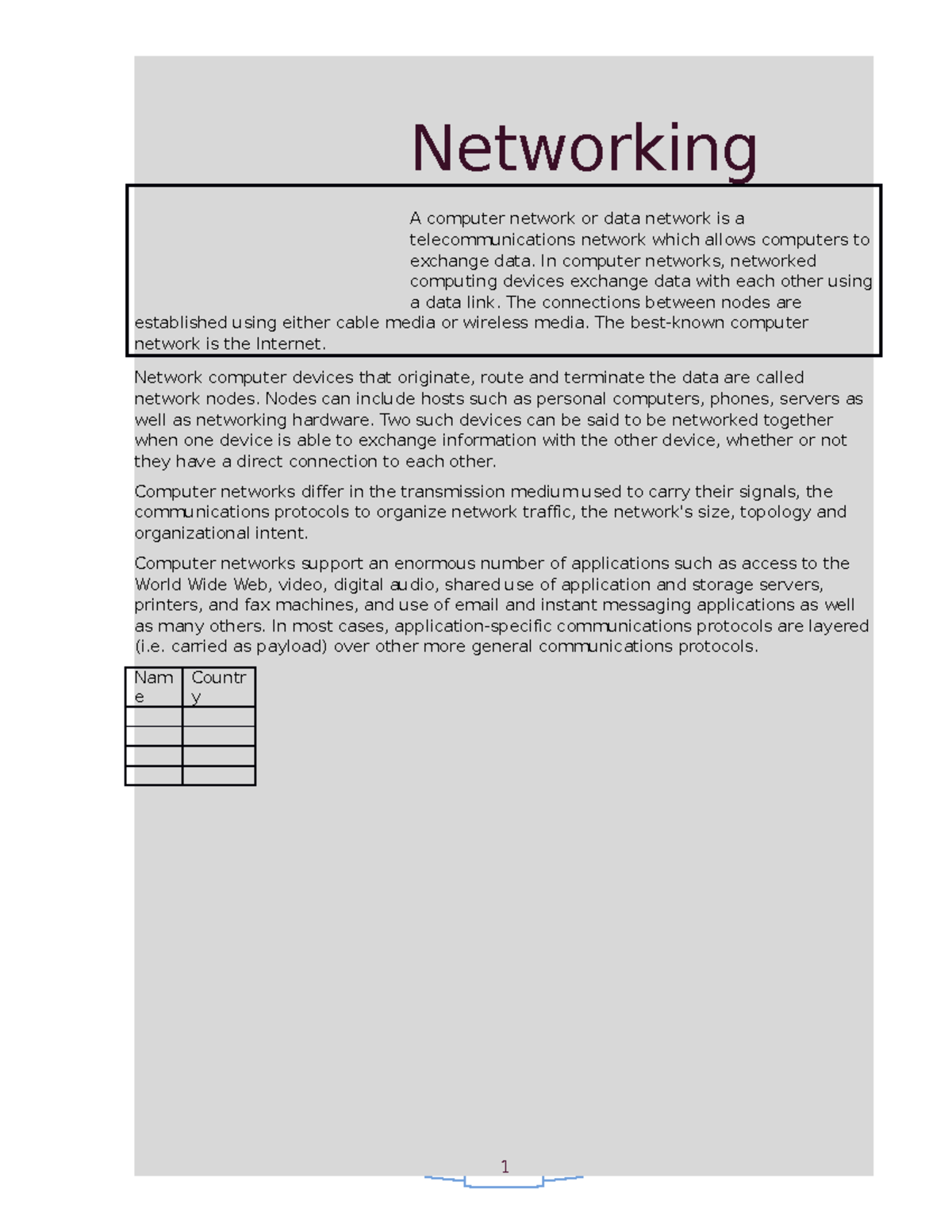 Project 2. Networking - Networking A computer network or data network ...