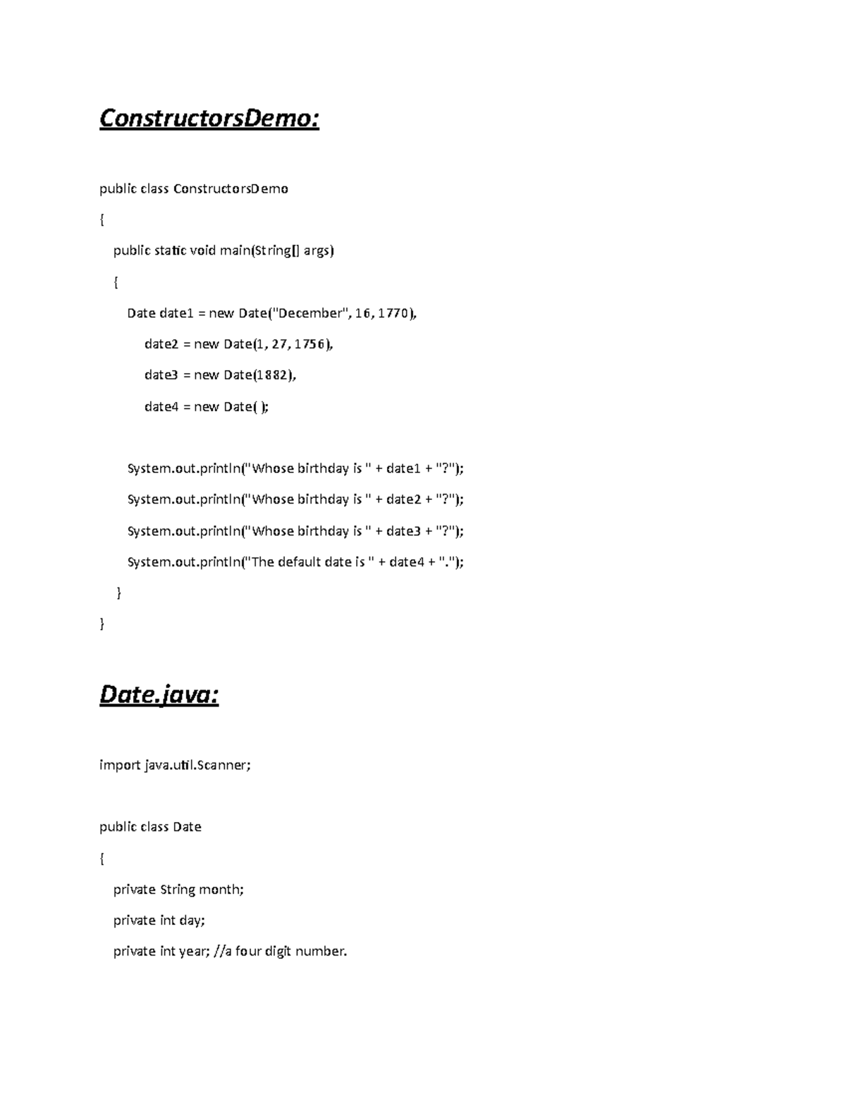Chap 4 Assignment 2 - ConstructorsDemo: public class ConstructorsDemo { public static void - Studocu