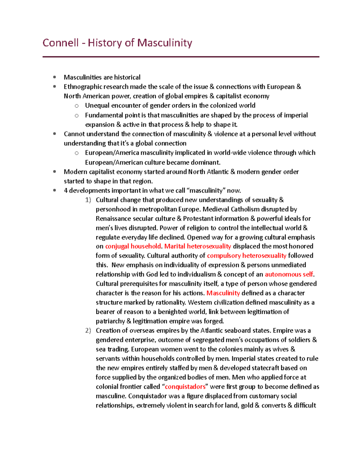 Study Notes - Connell - History of Masculinity Masculinities are ...