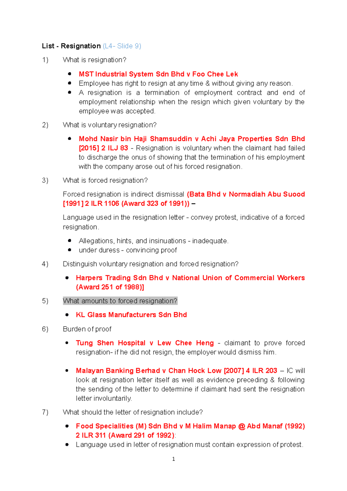 employment law - List - Resignation - List - Resignation (L4- Slide 9 ...