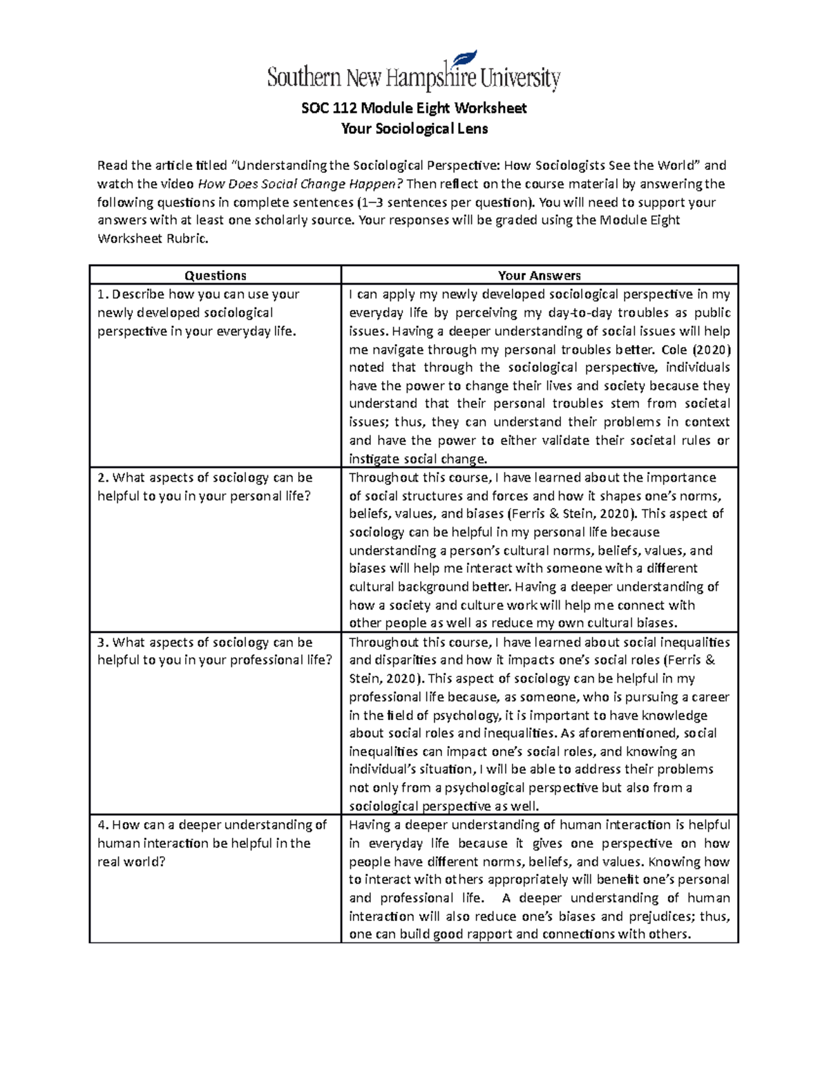 SOC 112 Module Eight Worksheet - SOC 112 Module Eight Worksheet Your ...