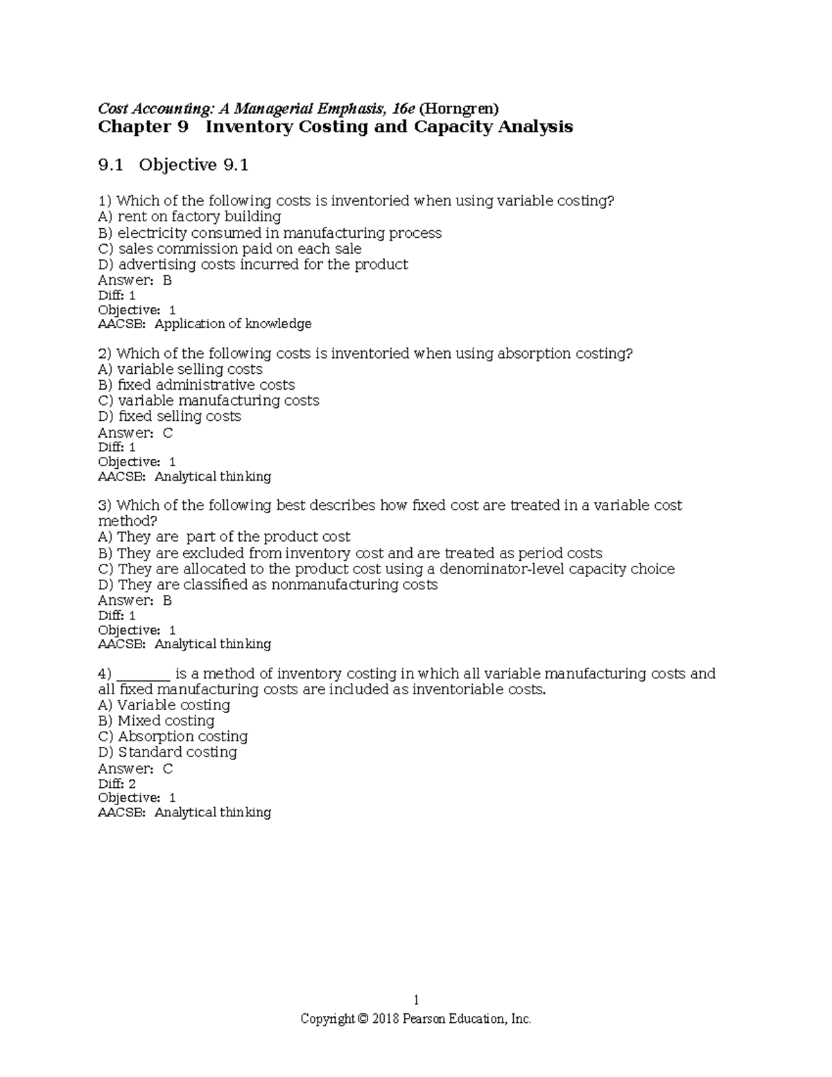 Chapter 9 - test - Cost Accounting: A Managerial Emphasis, 16e ...