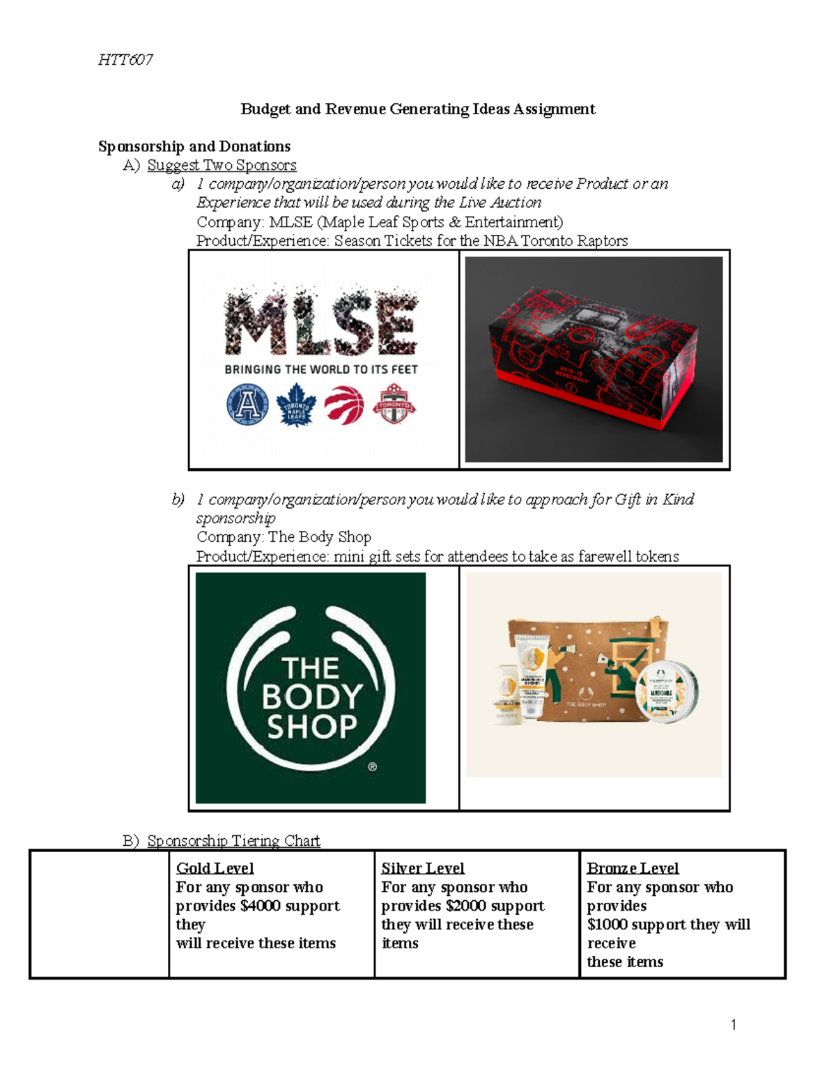 Budget and Revenue Generating Ideas Assignment - HTT Budget and Revenue ...