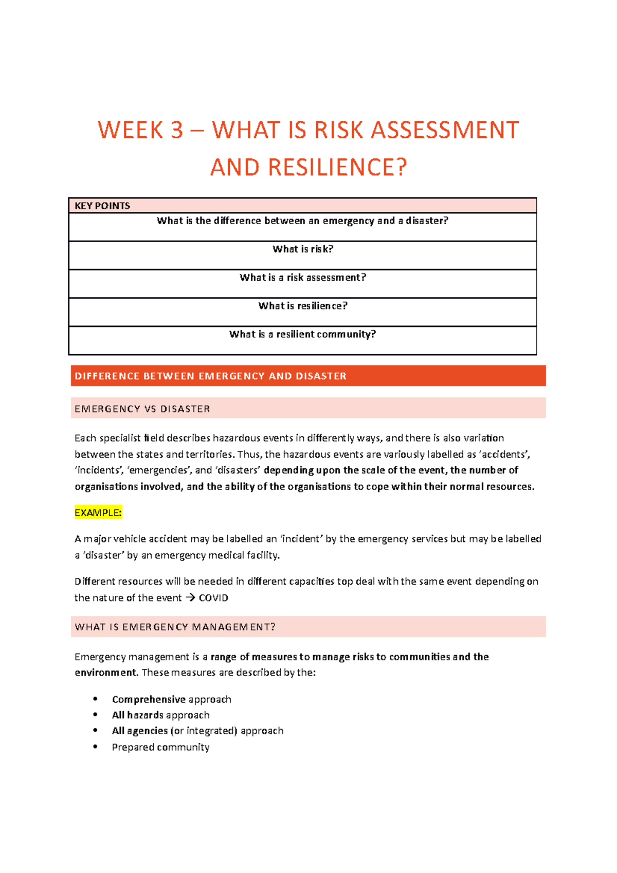 WEEK 3 - WHAT IS RISK Assessment AND Resilience - WEEK 3 – WHAT IS RISK ...