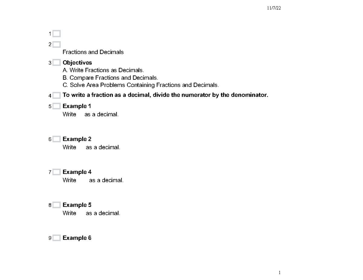 Mgdm4e 04 06 - Chapter 4 Section 6 - 11/7/ 1 Fractions and Decimals Objectives A. Write ...