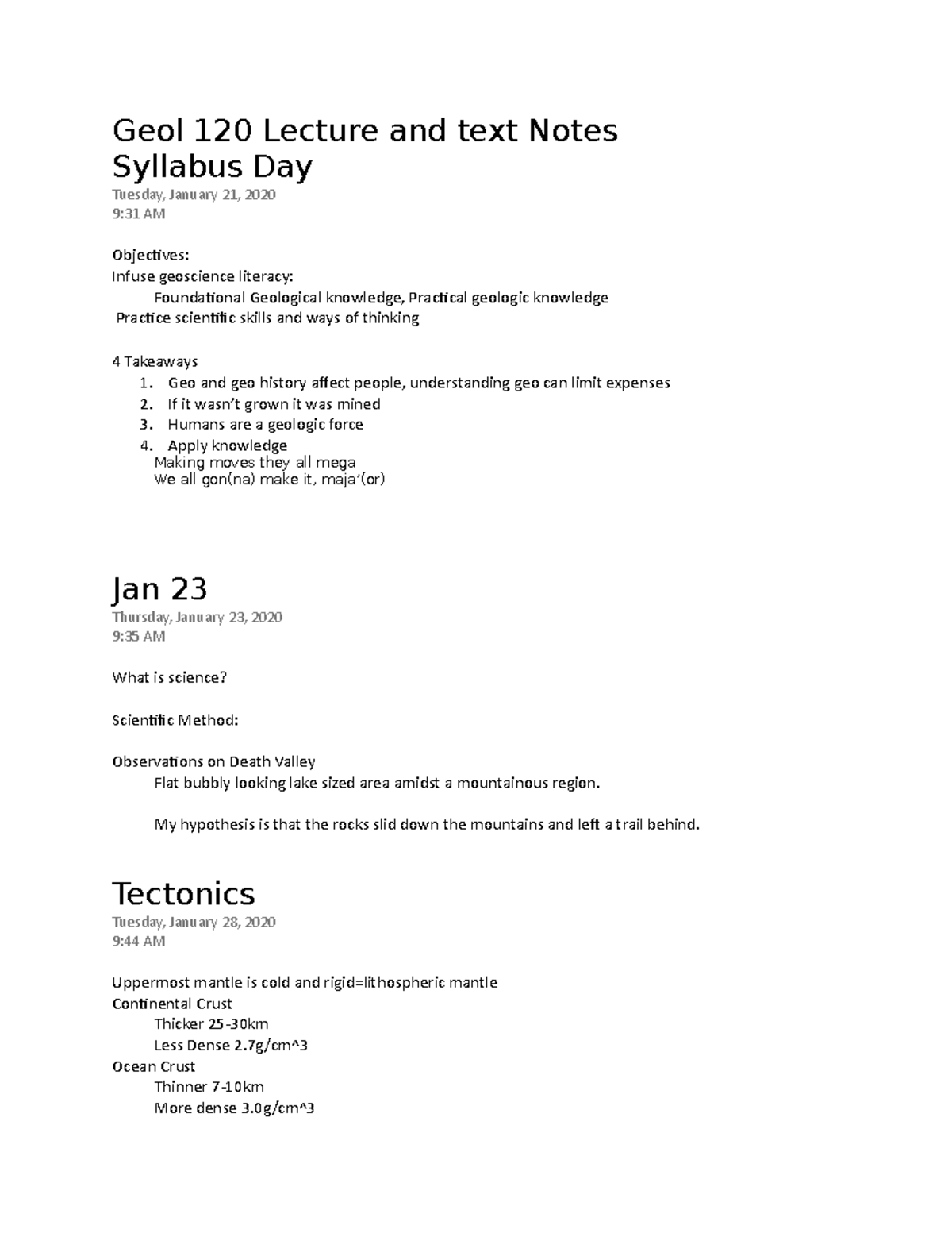 Geol 120 Lecture - Geol 120 Lecture and text Notes Syllabus Day Tuesday ...