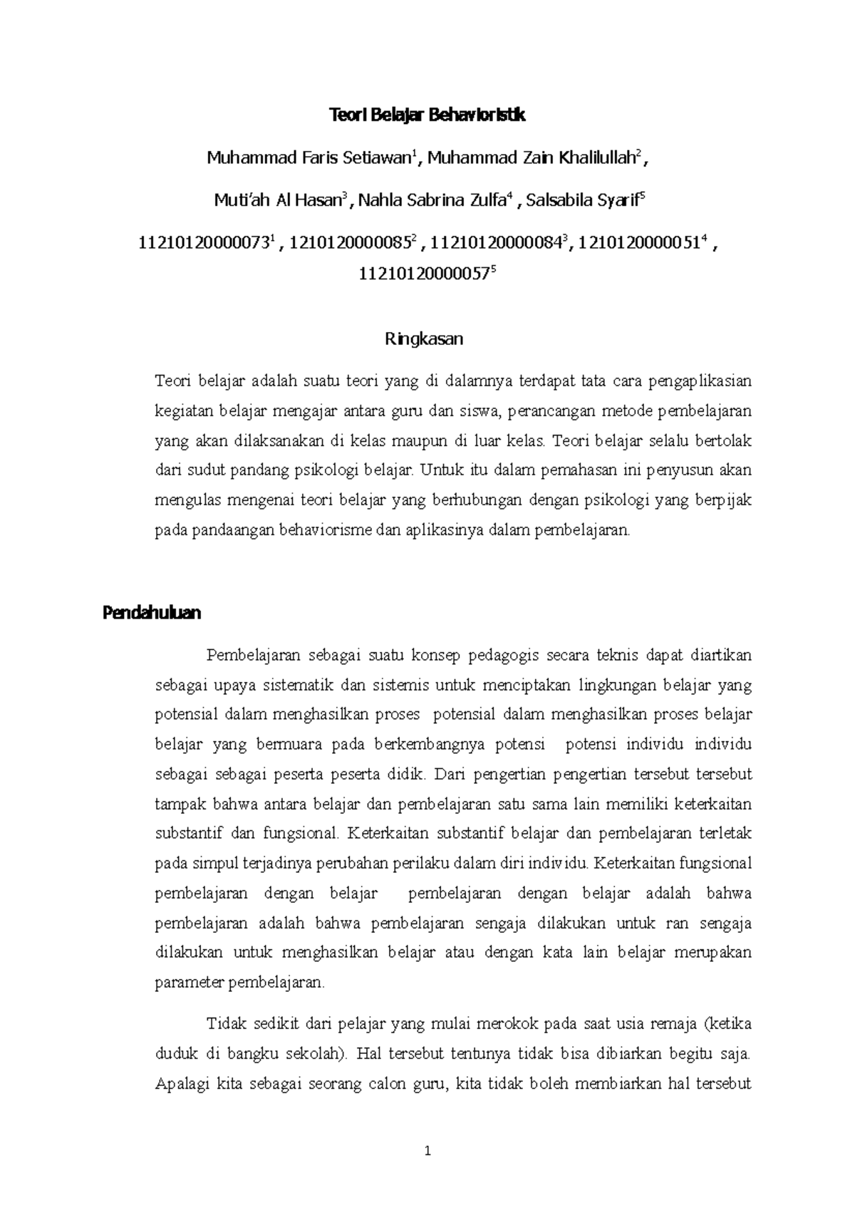 Paper Psi Pend Kelompok 6 - Teori Belajar Behavioristik - Teori Belajar Behavioristik Muhammad ...