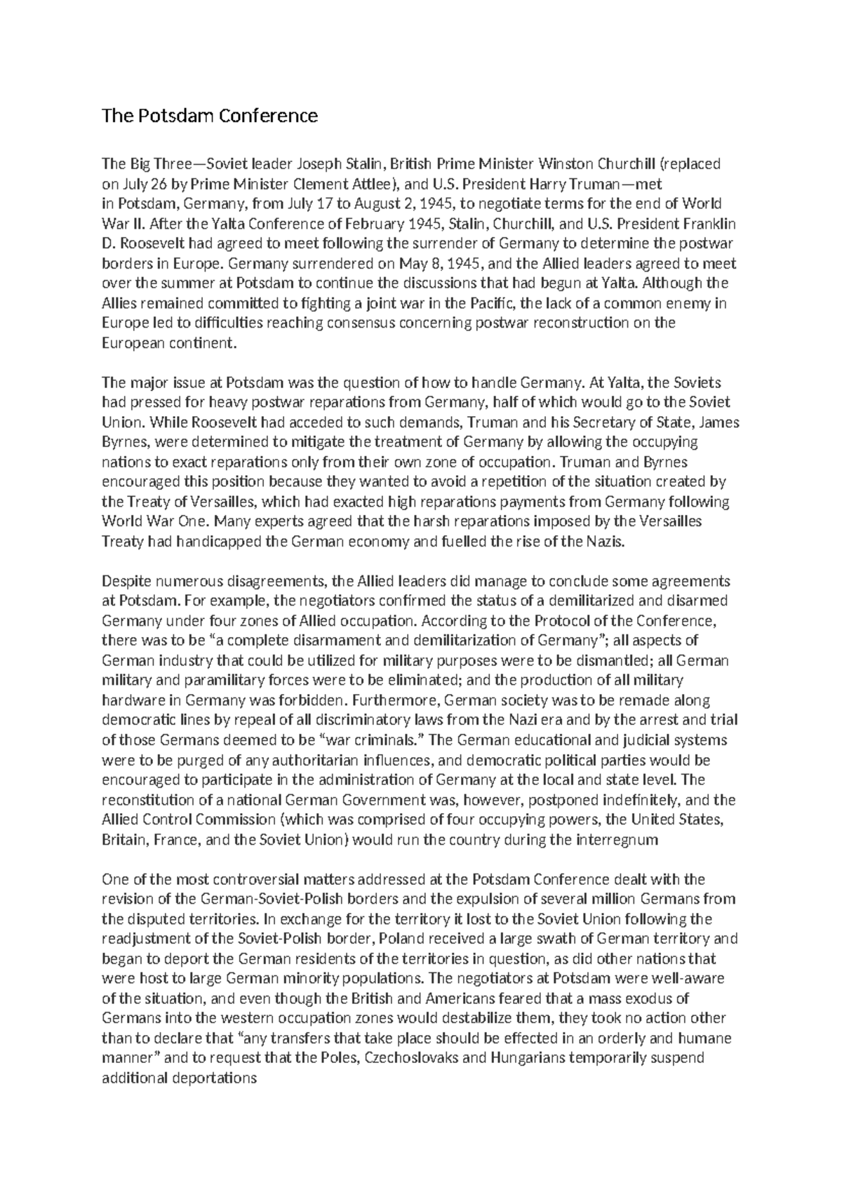 Lesson 3 - Who was to blame for the cold war - The Potsdam Conference ...