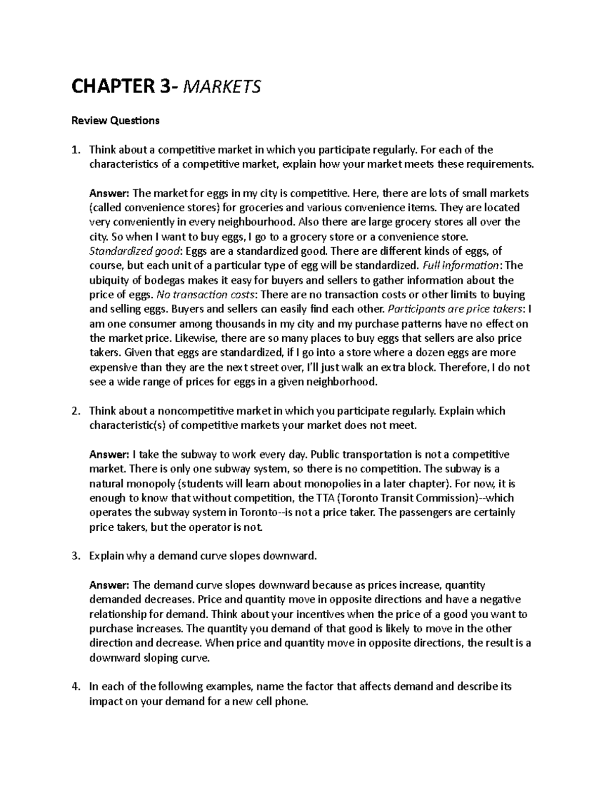 ECO1104 Ch.3 Markets - Practice Questions and Answers for ...