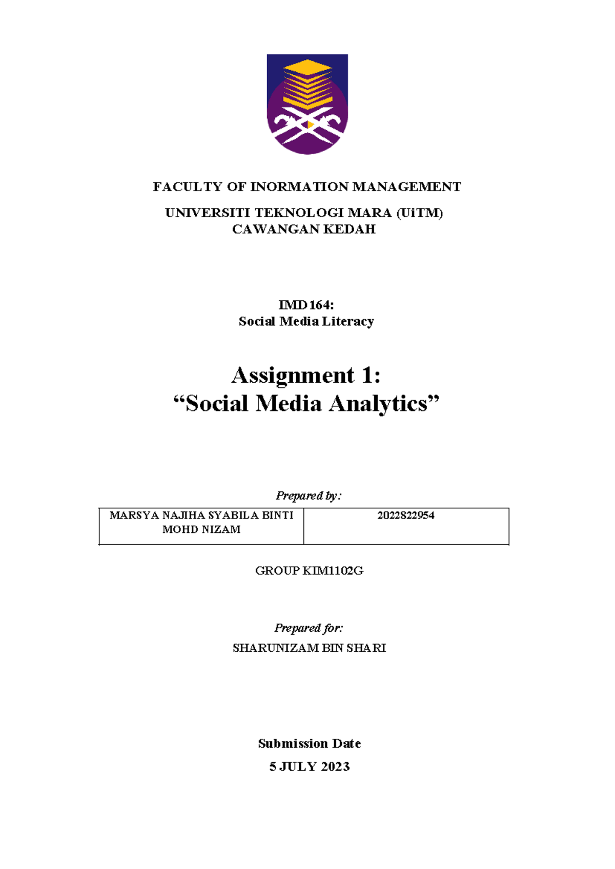 164ind - Social Media analytics - FACULTY OF INORMATION MANAGEMENT ...