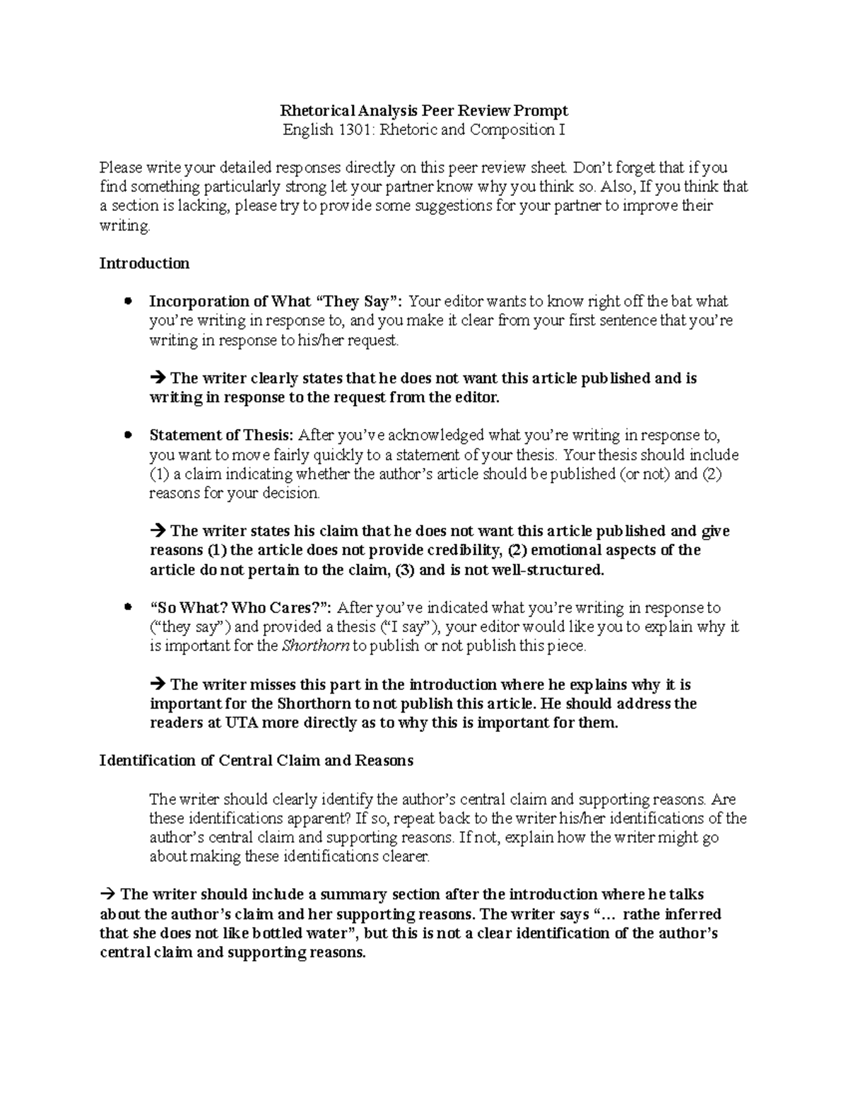 RAE Peer Review Prompt 1 - Rhetorical Analysis Peer Review Prompt ...