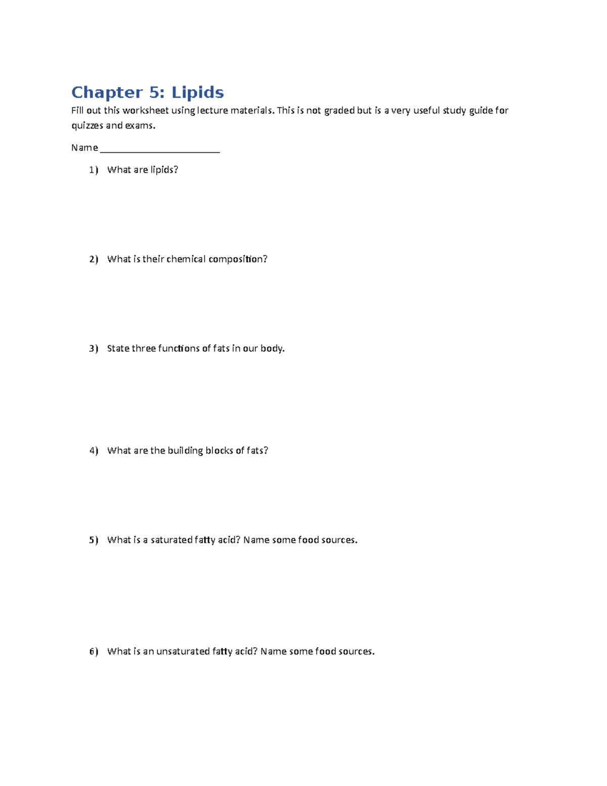 Nutrition Chapter 20worksheet - Chapter 5: Lipids Fill out this ...
