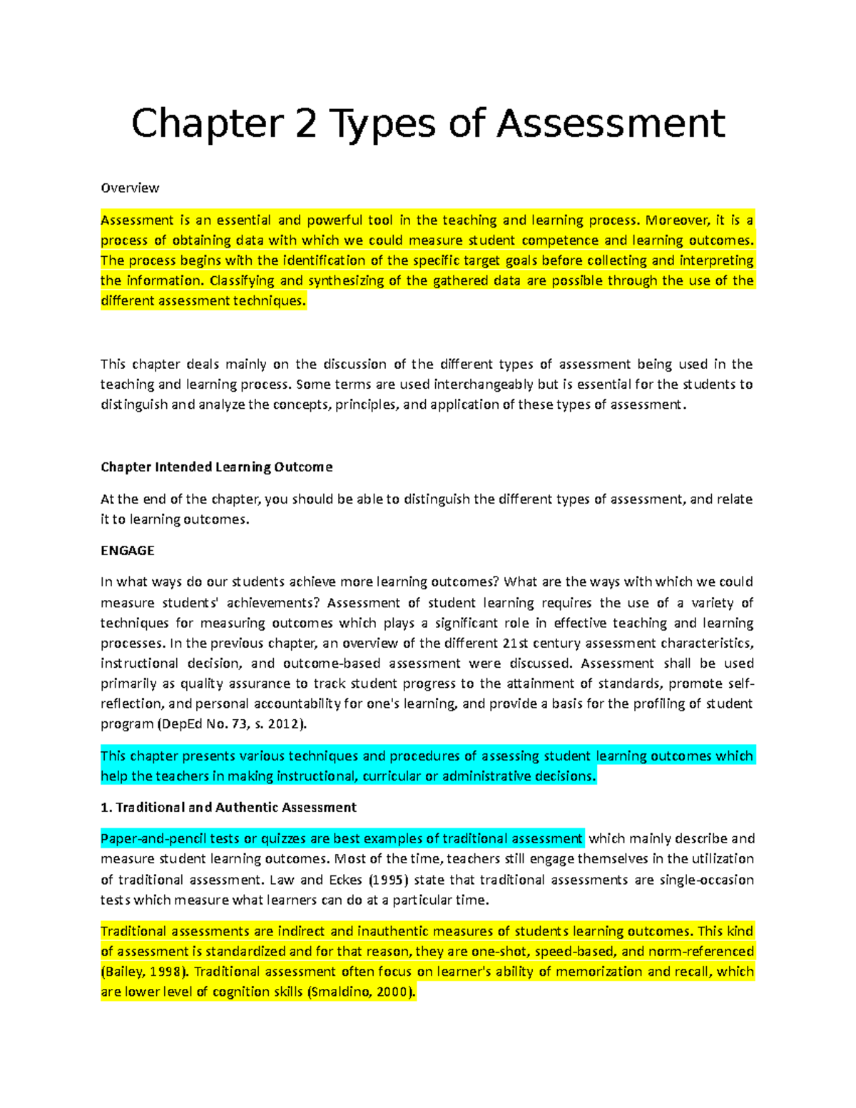 AIL 2 Types OF Assessment - Chapter 2 Types of Assessment Overview ...