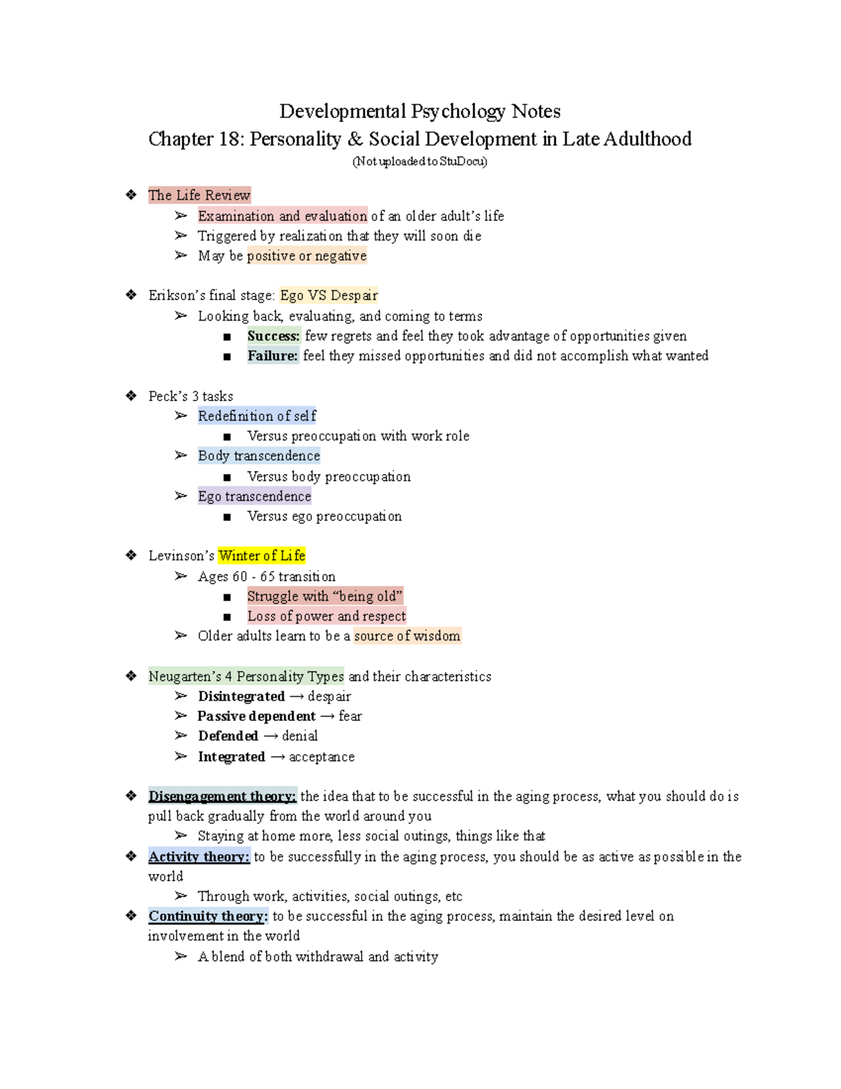 Personality & Social Development in Late Adulthood - Developmental ...