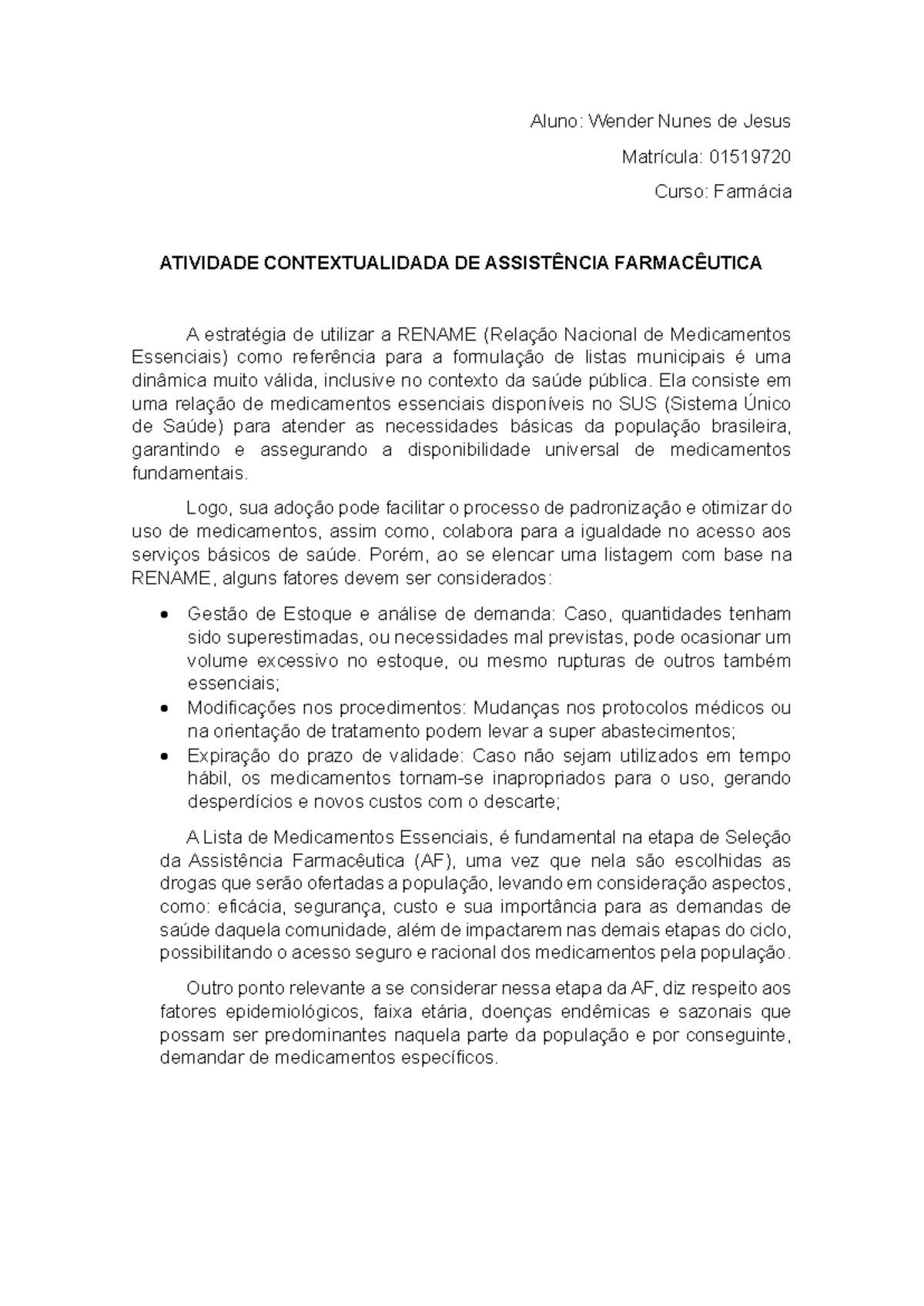 Atividade Conextualizada DE Assistencia Farmauceutica - Wender Nunes DE ...