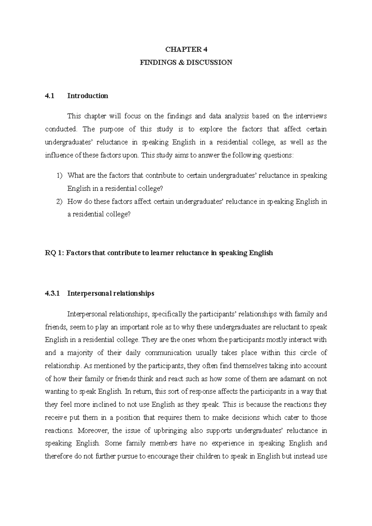 Findings for research study - CHAPTER 4 FINDINGS & DISCUSSION 4 ...